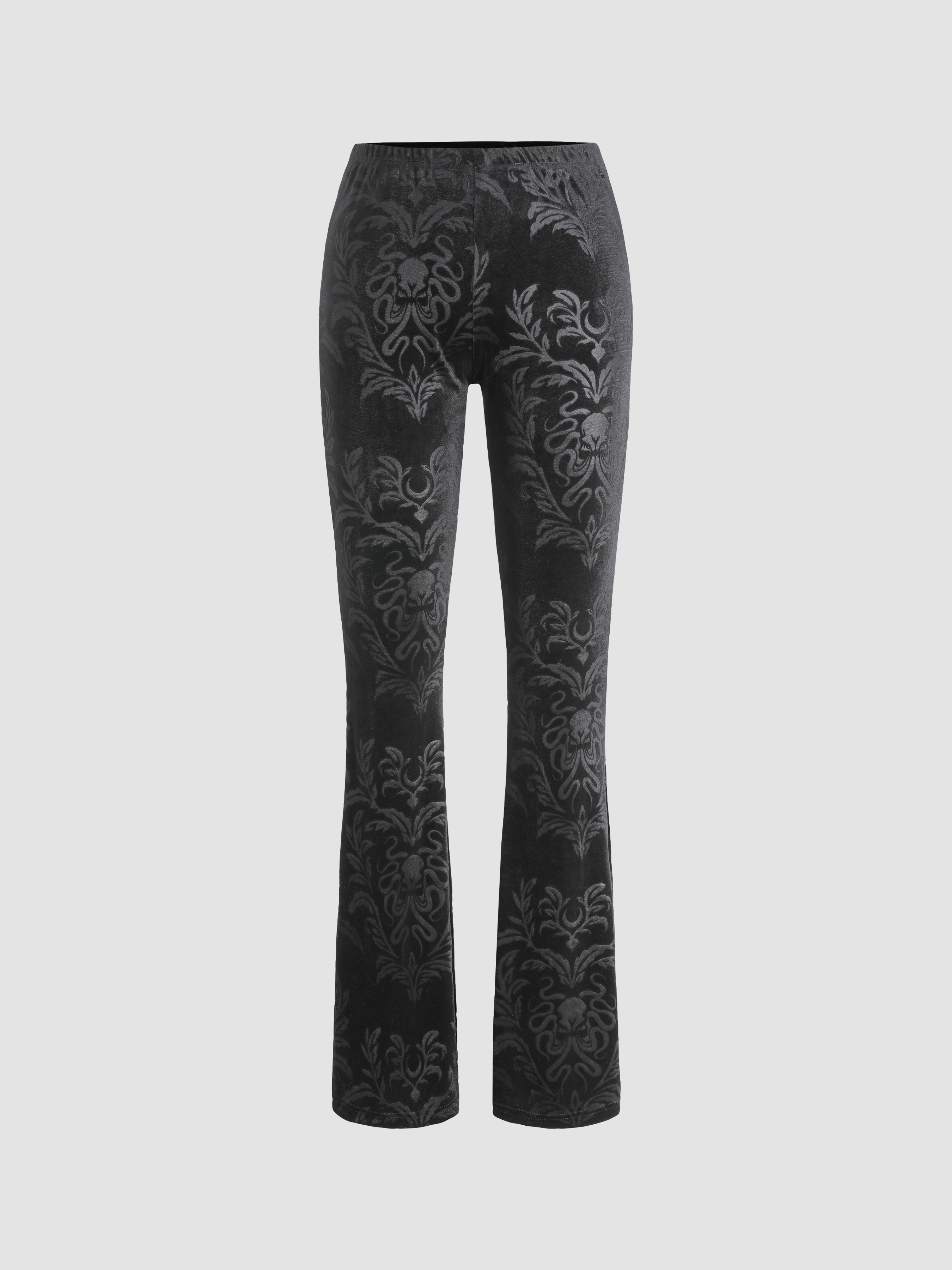 Floral Jacquard Velvet Flares For School Daily Casual Music Festival ...