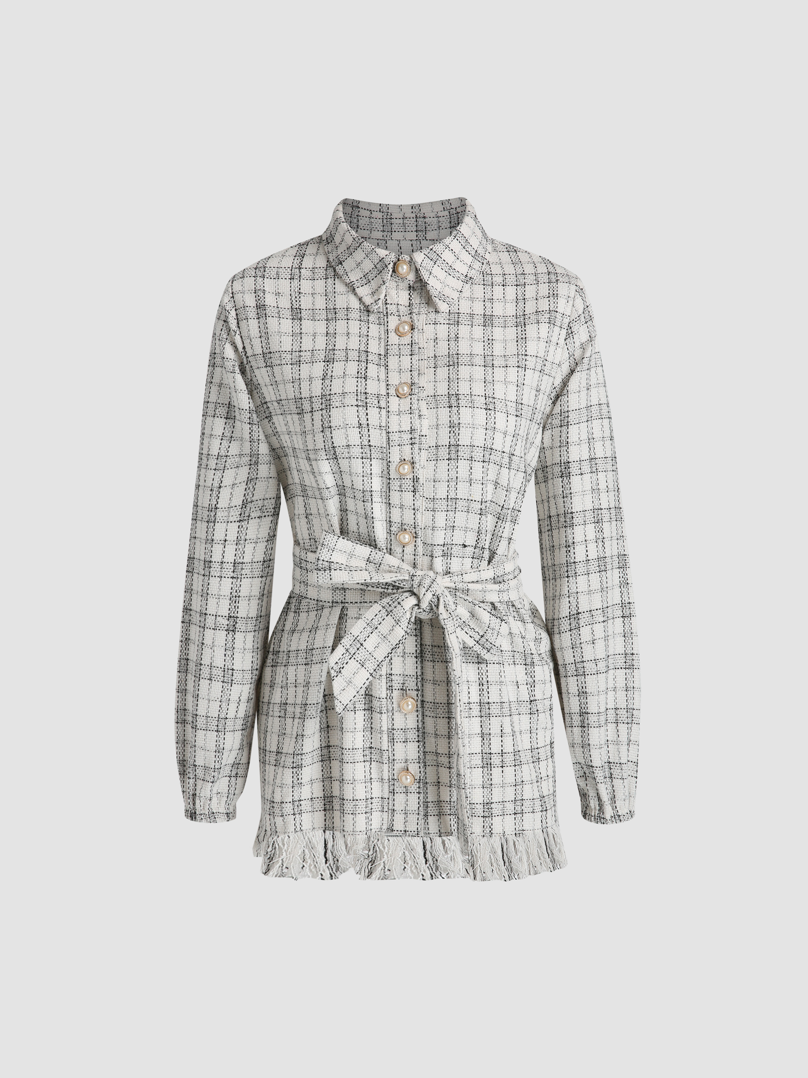 Fringe Check Pattern Coat For Daily Casual Date