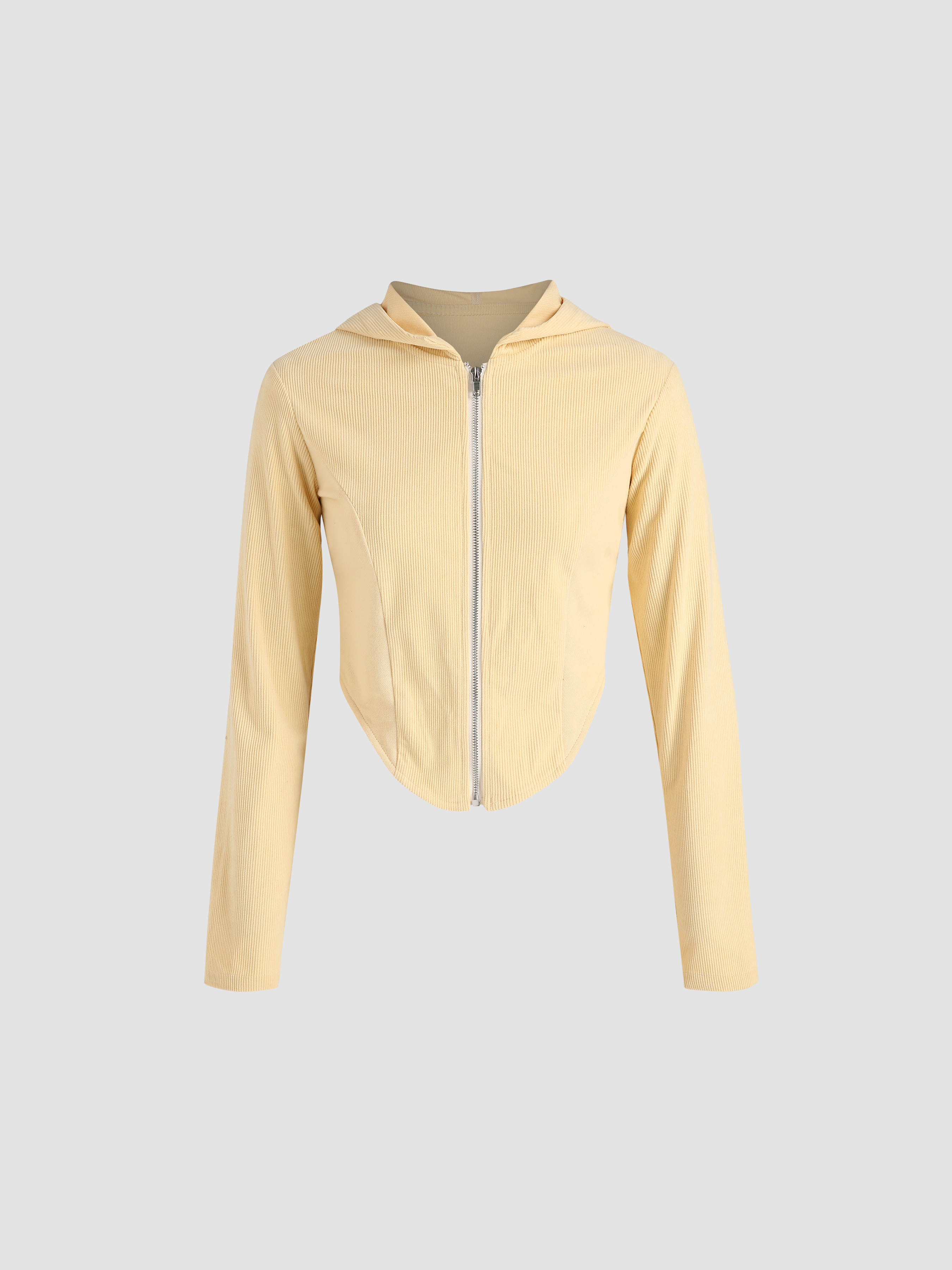 Yellow Solid Zip Up Top For Daily Casual