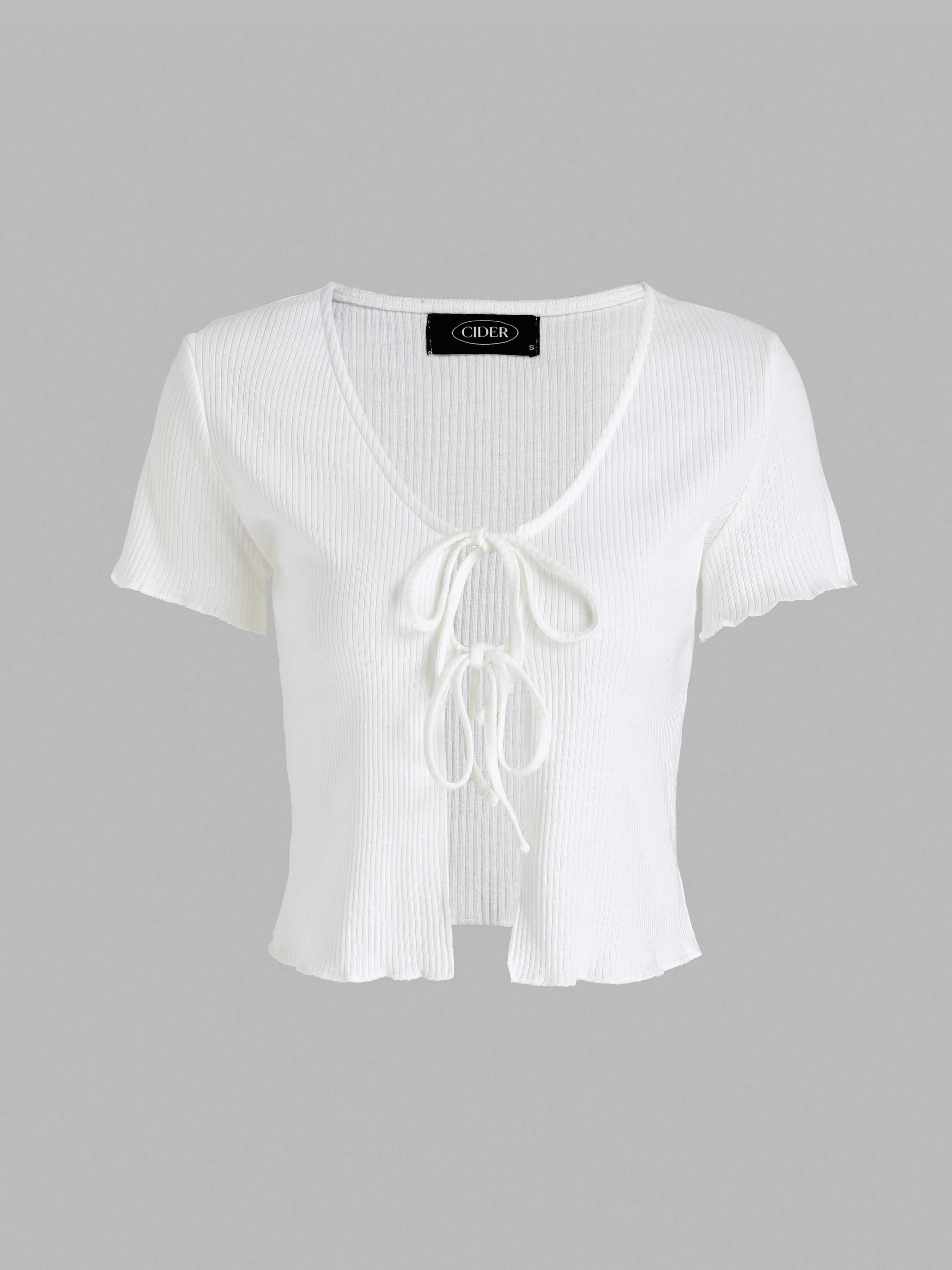 White Solid Tie Front Tee - Cider
