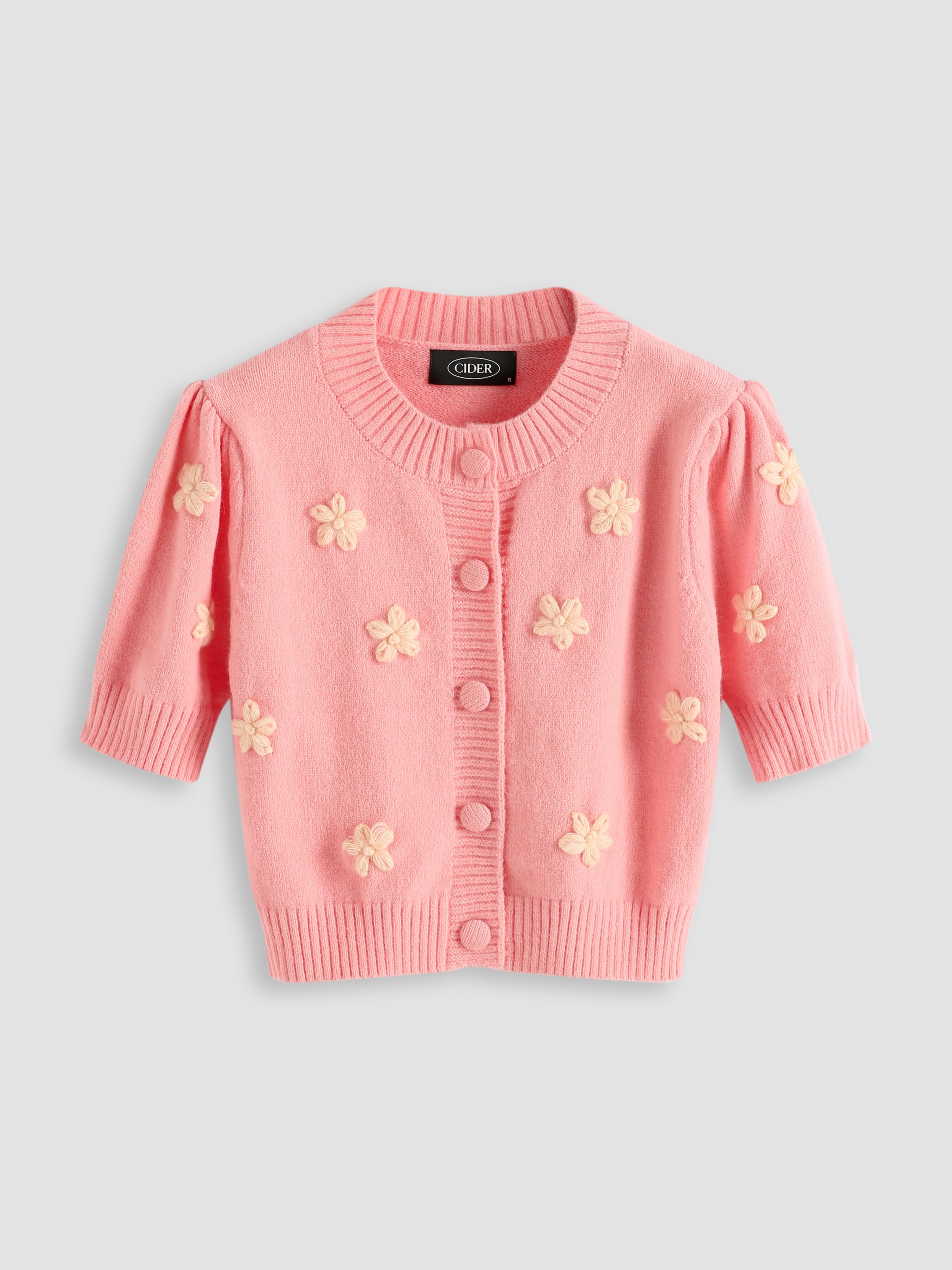Pink Floral Knit Top For Daily Casual