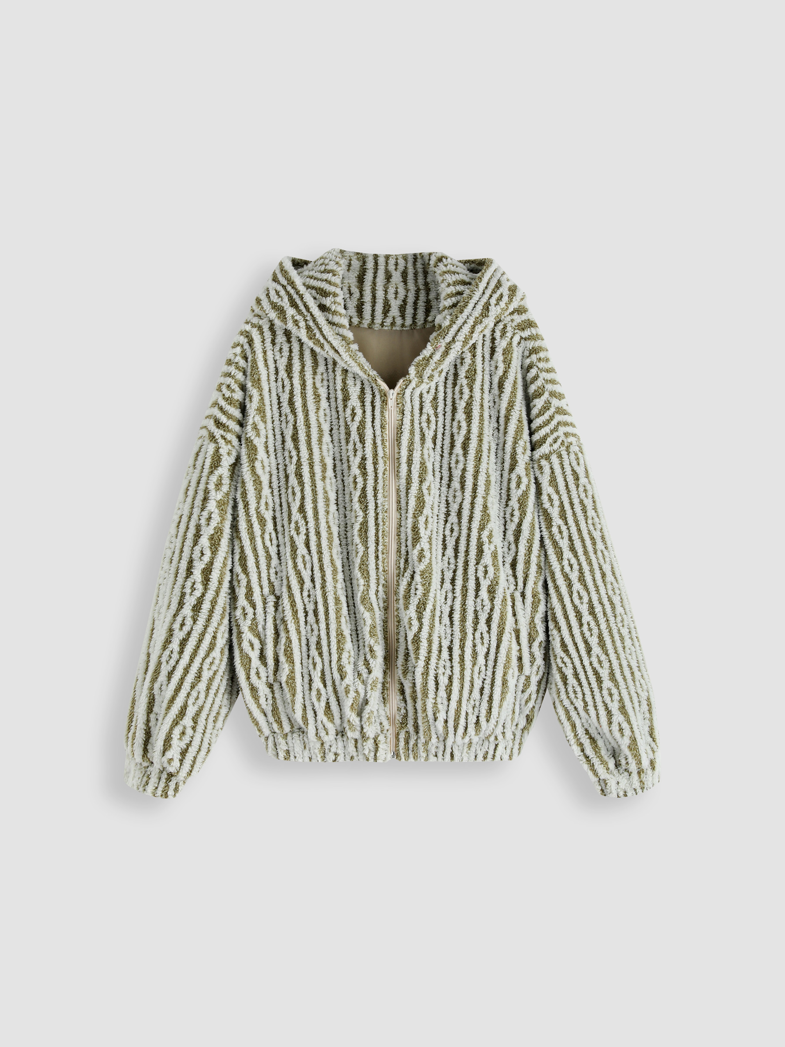 Olive Green Cable Striped Coat - Cider