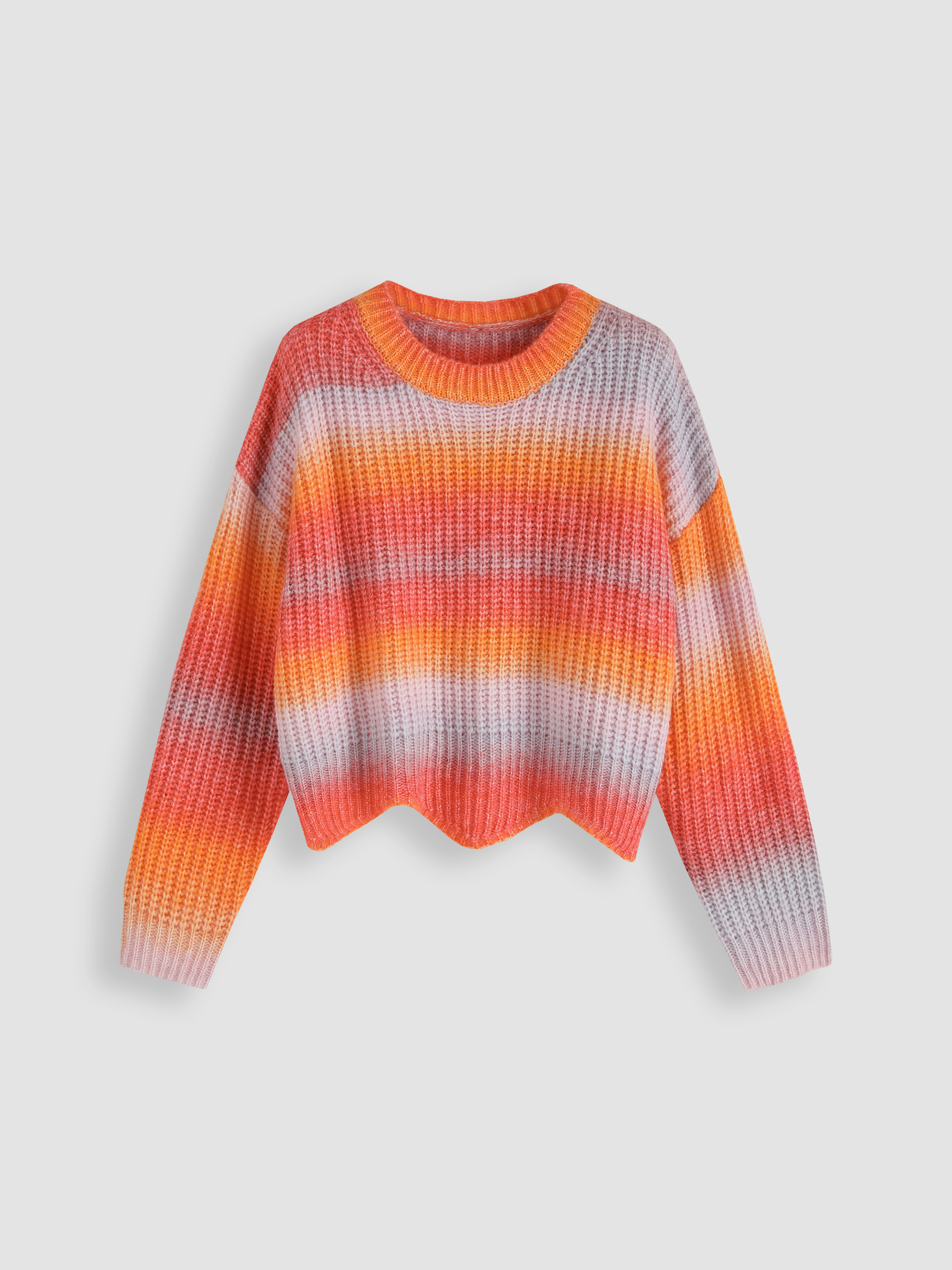 Sunset Striped Wave Trim Sweater