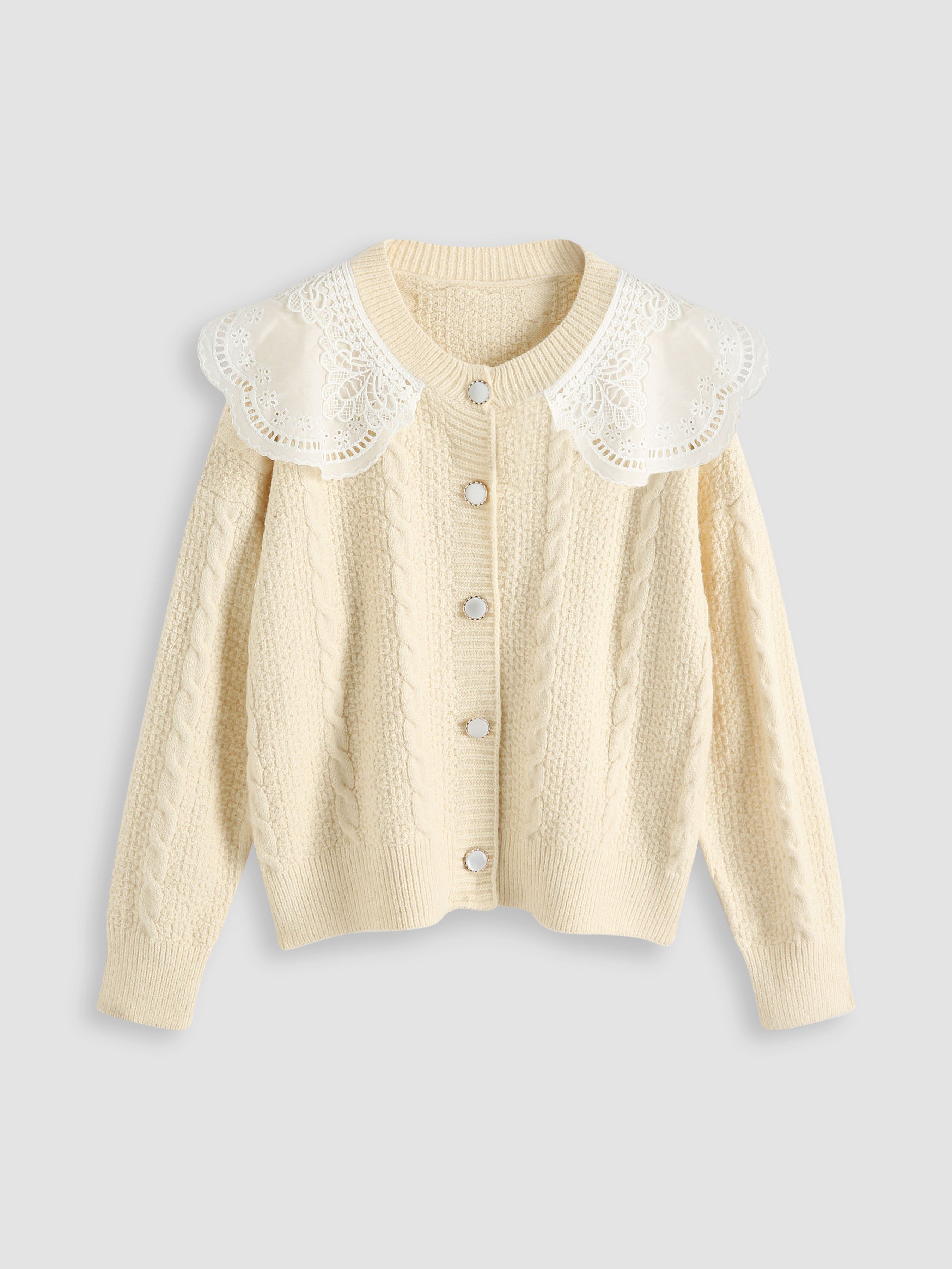 Light Yellow Floral Trim Cardigan - Cider