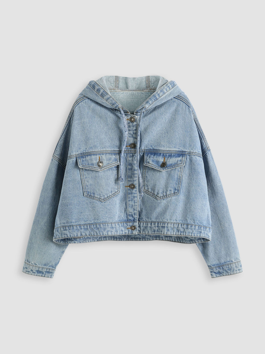 Denim Button Up Hooded Jacket - Cider