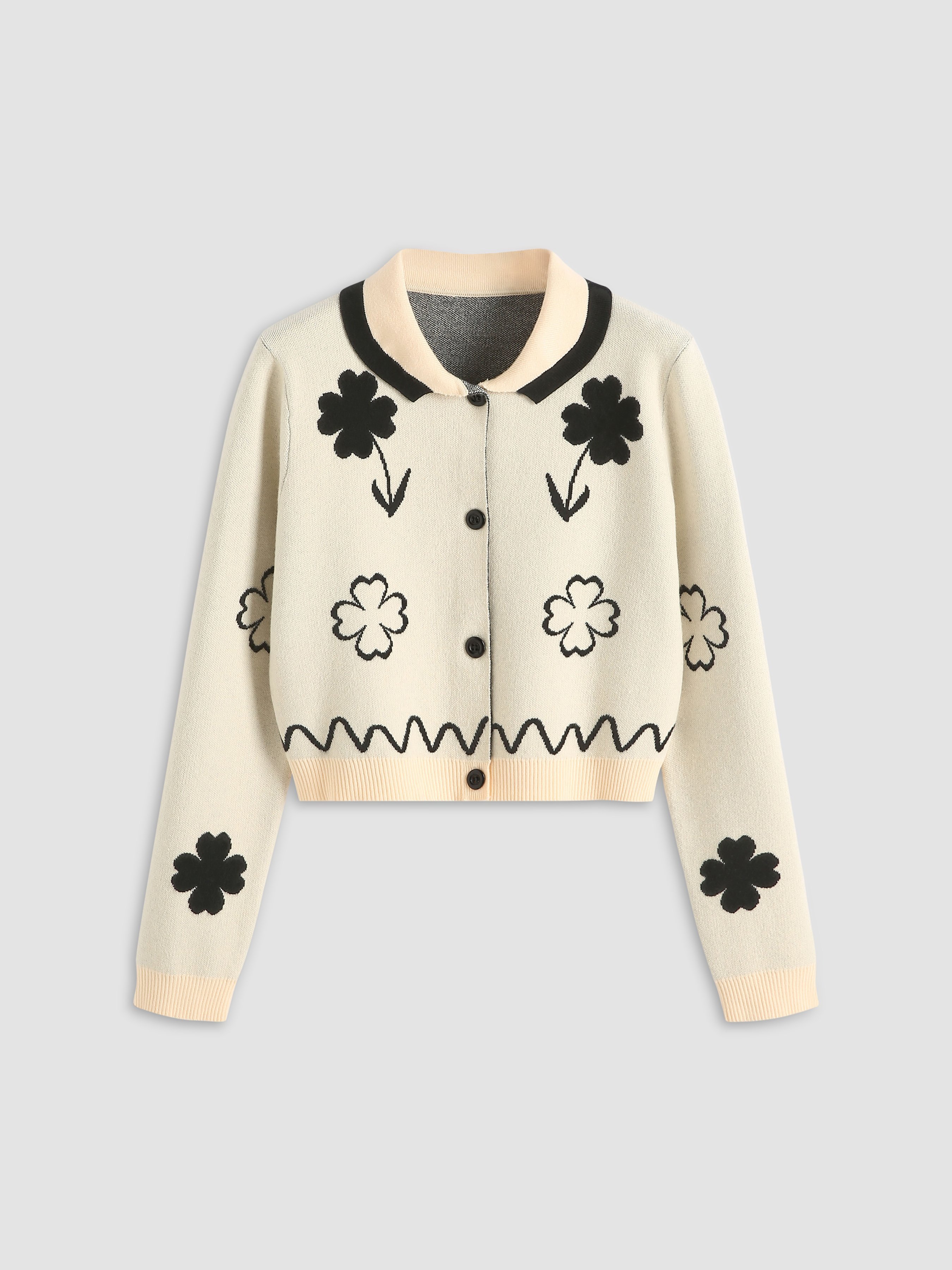 Floral Print Contrast Color Cardigan - Cider
