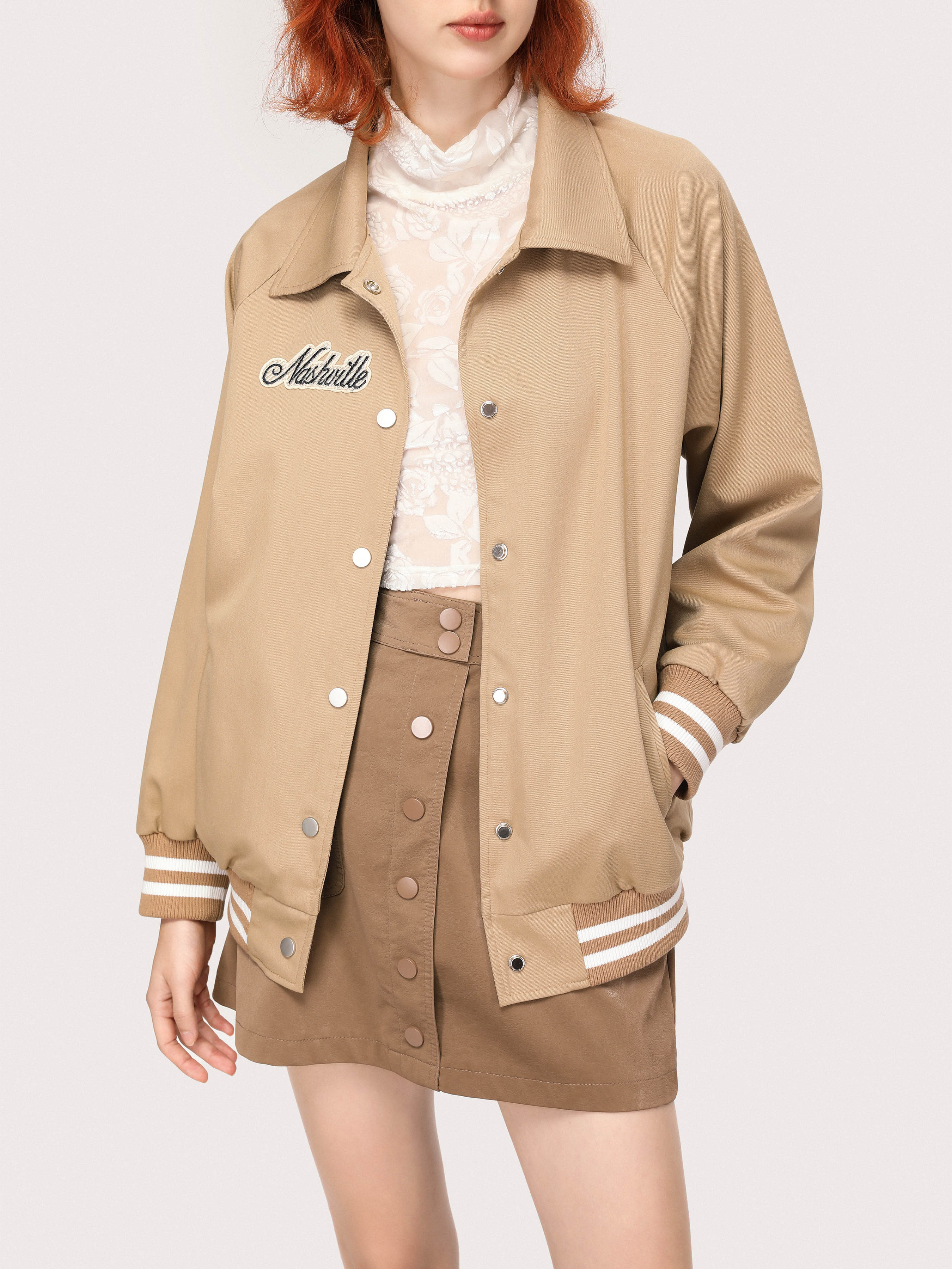 Nashville Tan Varsity Jacket For School Daily Casual