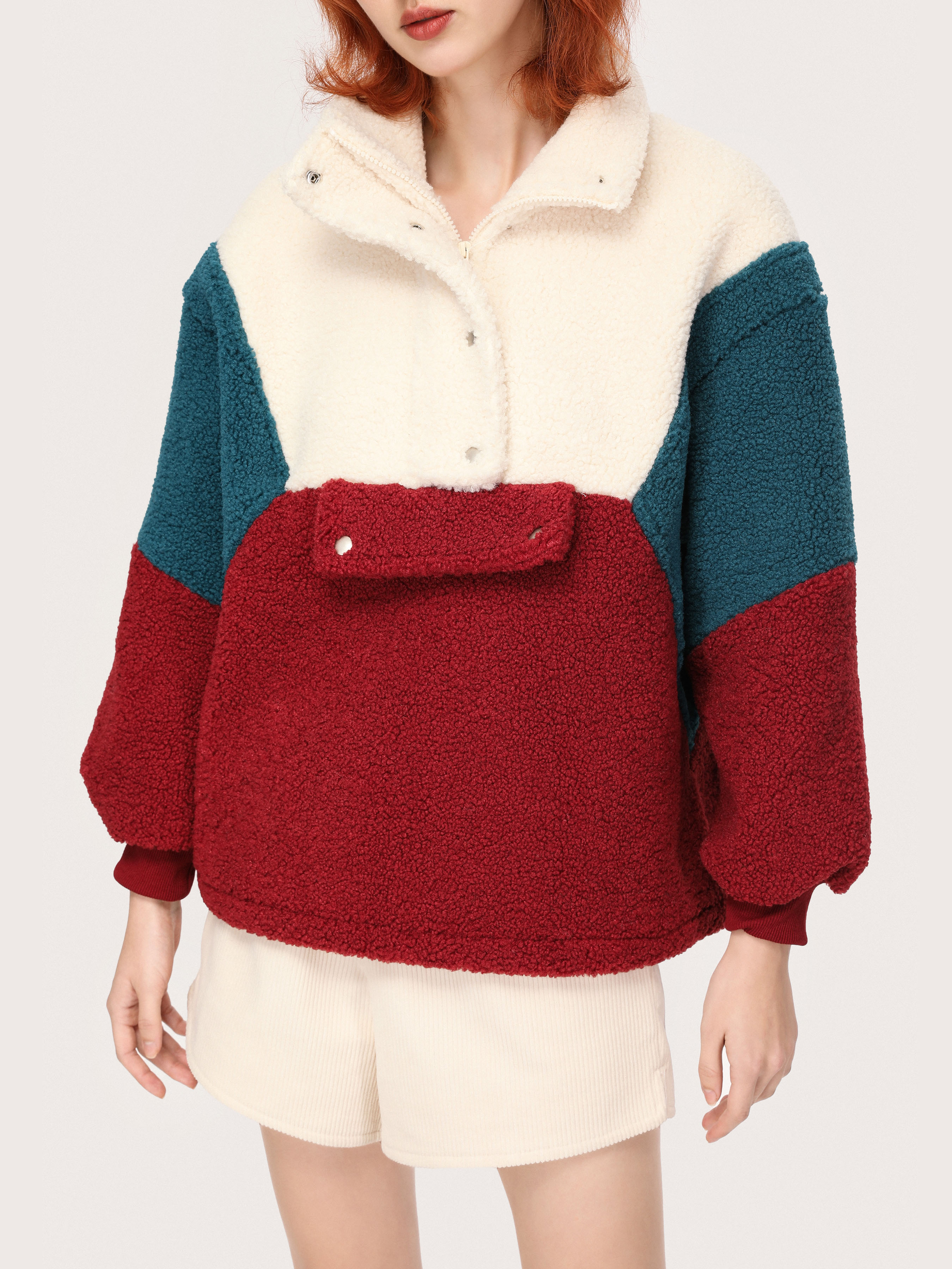 The Colorblock Sherpa Pullover - Cider