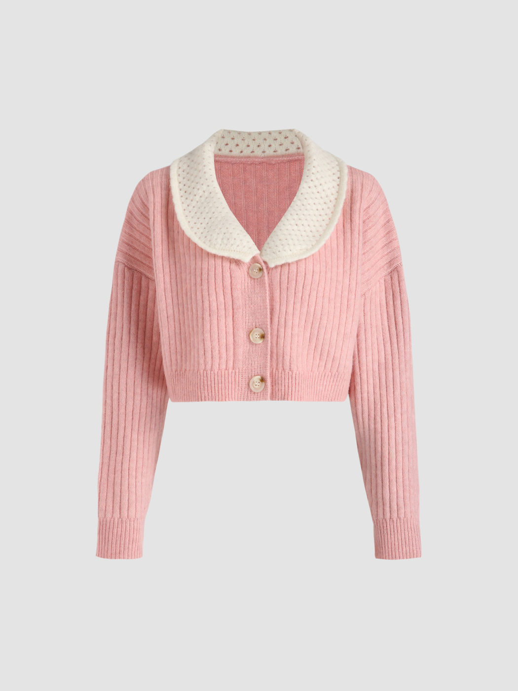Knit Fabric Wool-blend Pink Collar Knit Cardigan