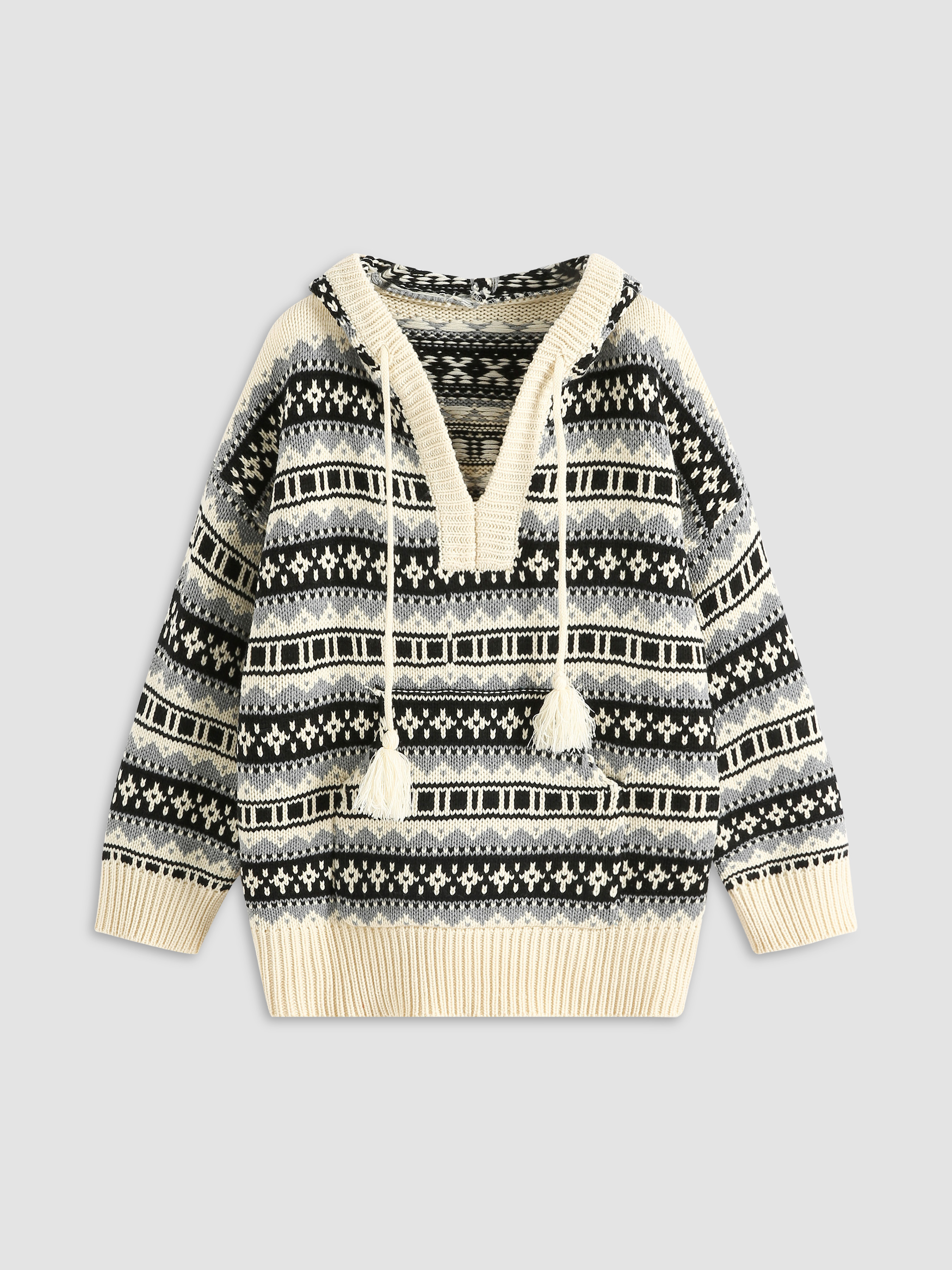 Floral Striped Hooded Sweater - Cider