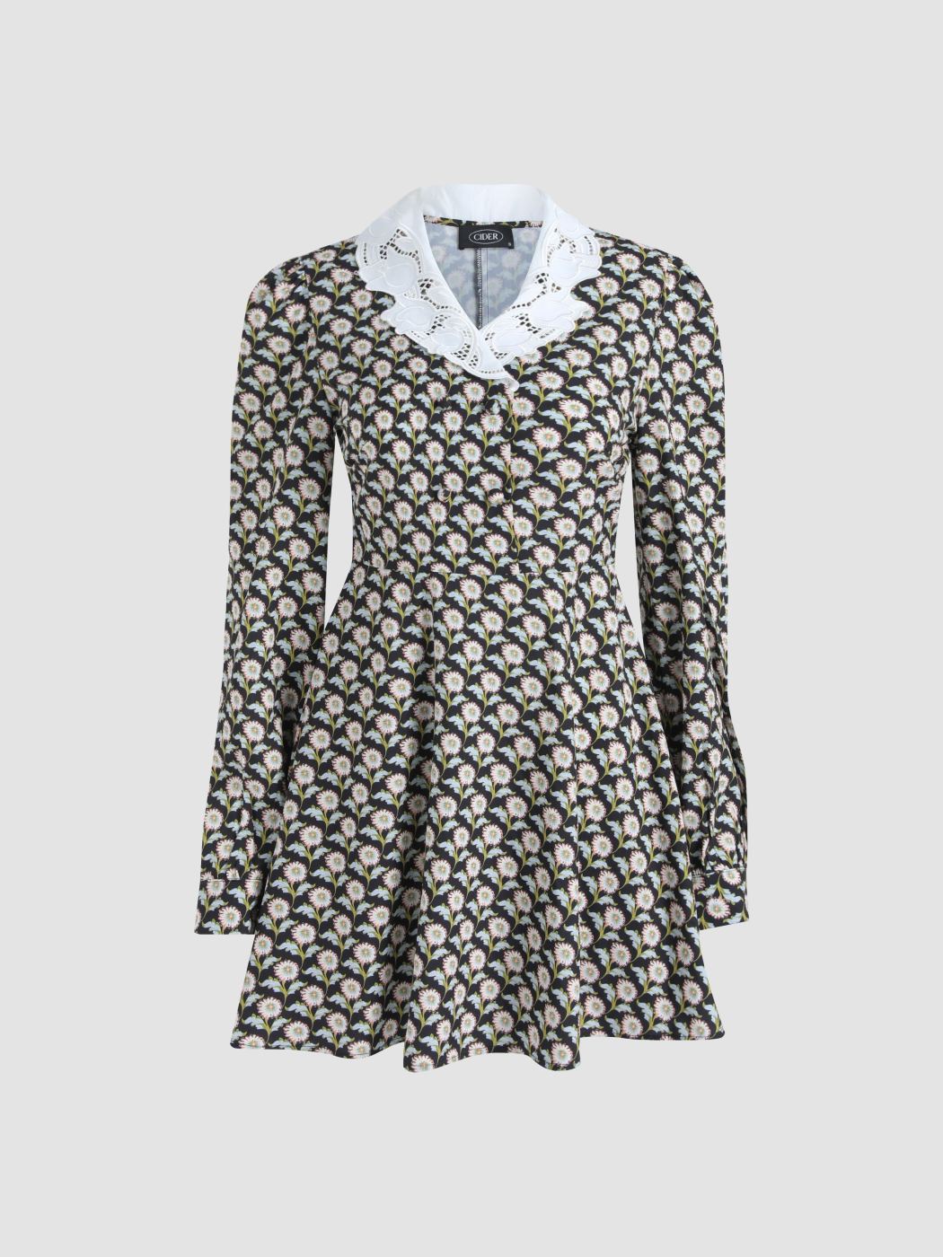 Daisy Print Floral Trim Dress For Date Coffee Shop