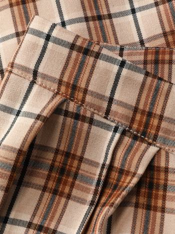 Plaid Pattern Wide Leg Pants - Cider