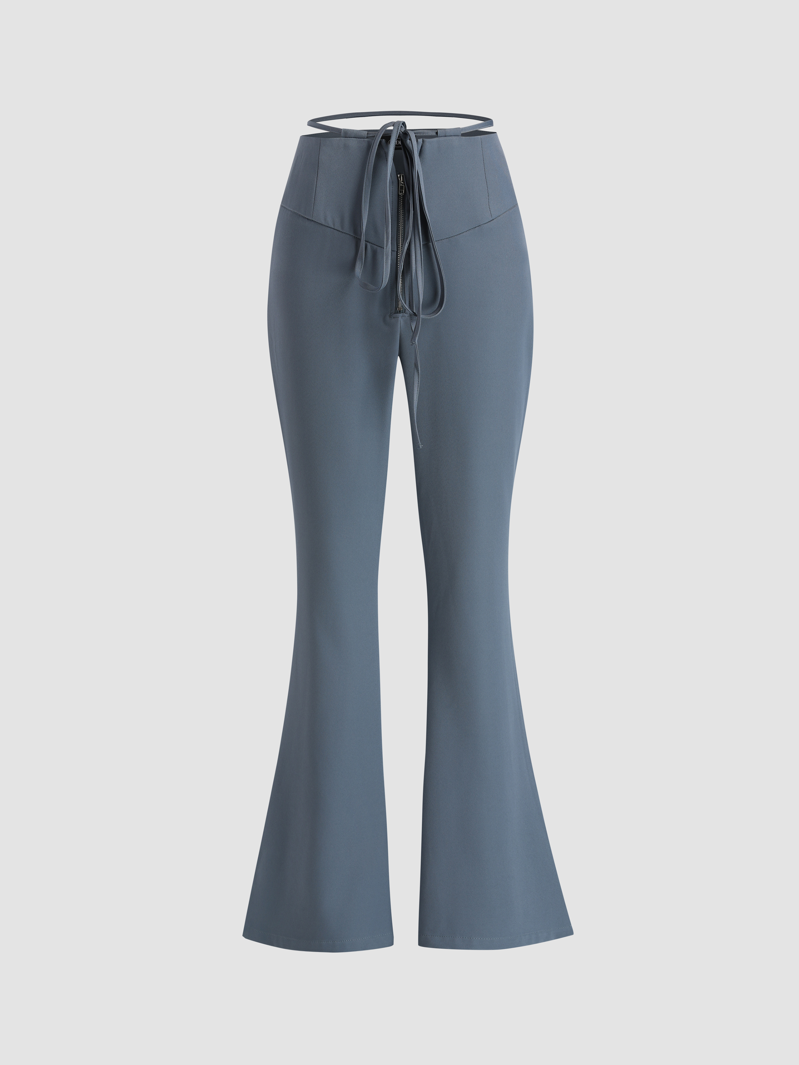 Grey Zip Up Flares For Daily Casual Date Exhibition Coffee Shop