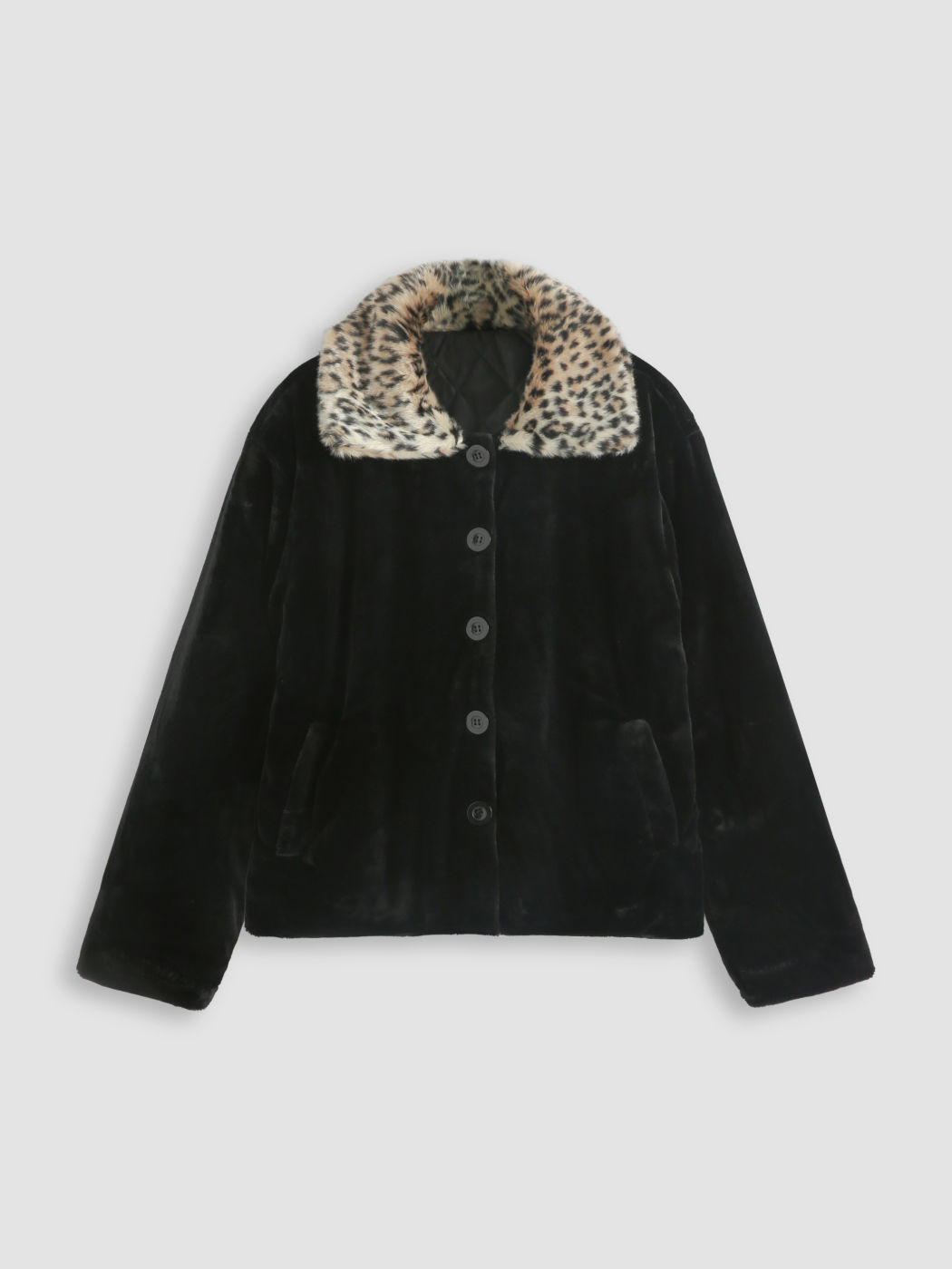 Black Short Plush Patchy Coat - Cider