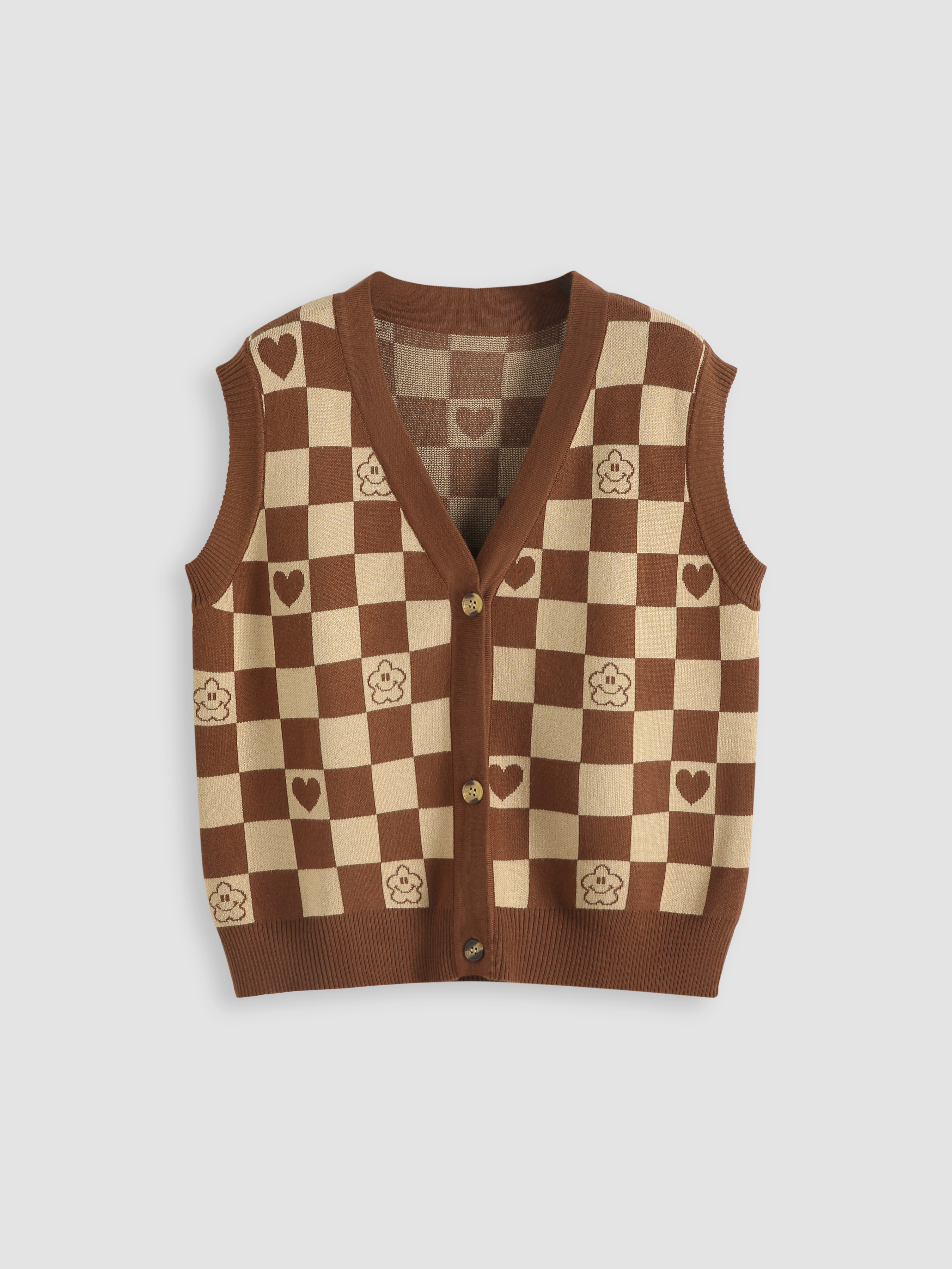 Brown Checker Board Vest - Cider
