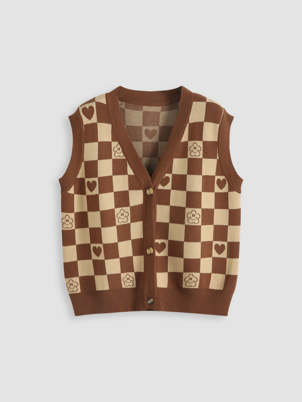 Brown Checker Board Vest - Cider