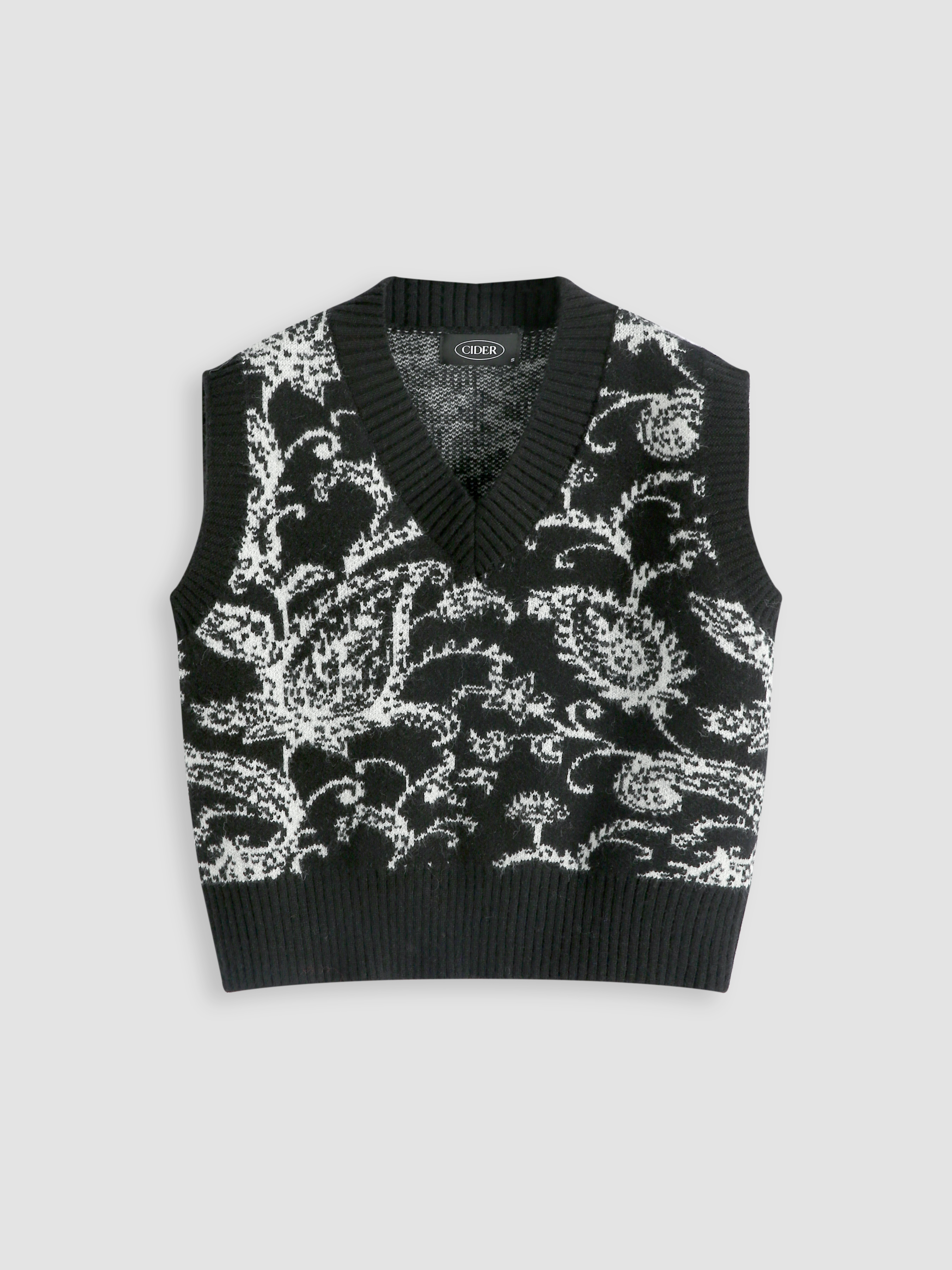 Black Floral Print Knitted Vest For Daily Casual School Music Festival ...