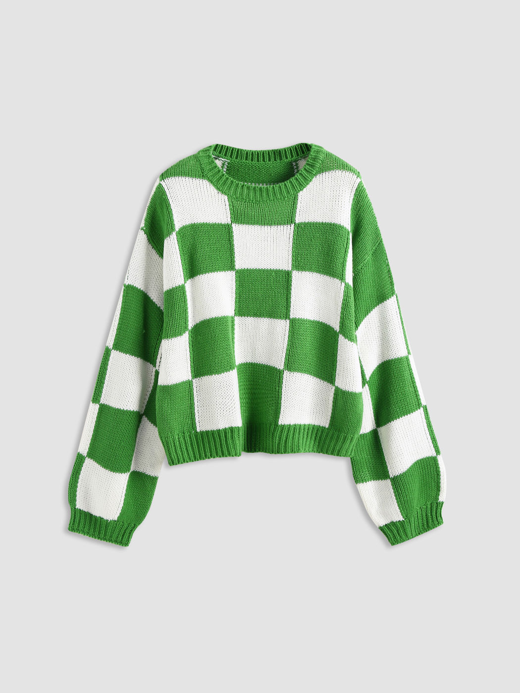 Green Checker Board Sweater For Daily Casual School