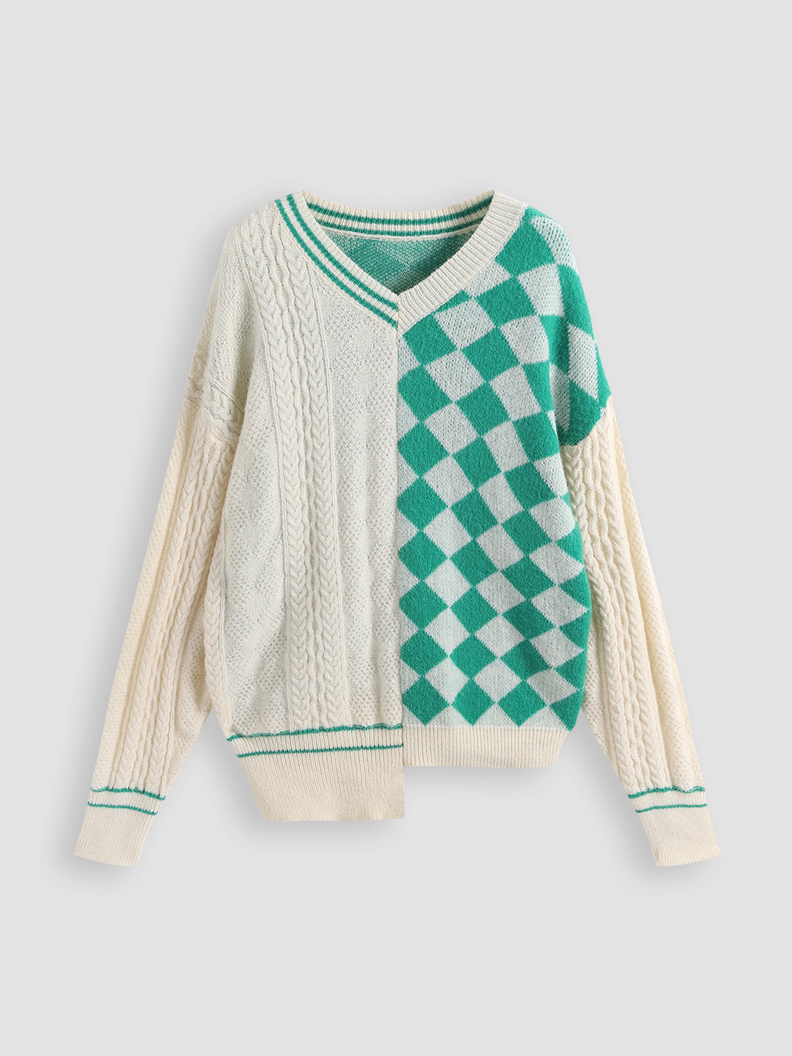 Green Checker Board Patchy Sweater
