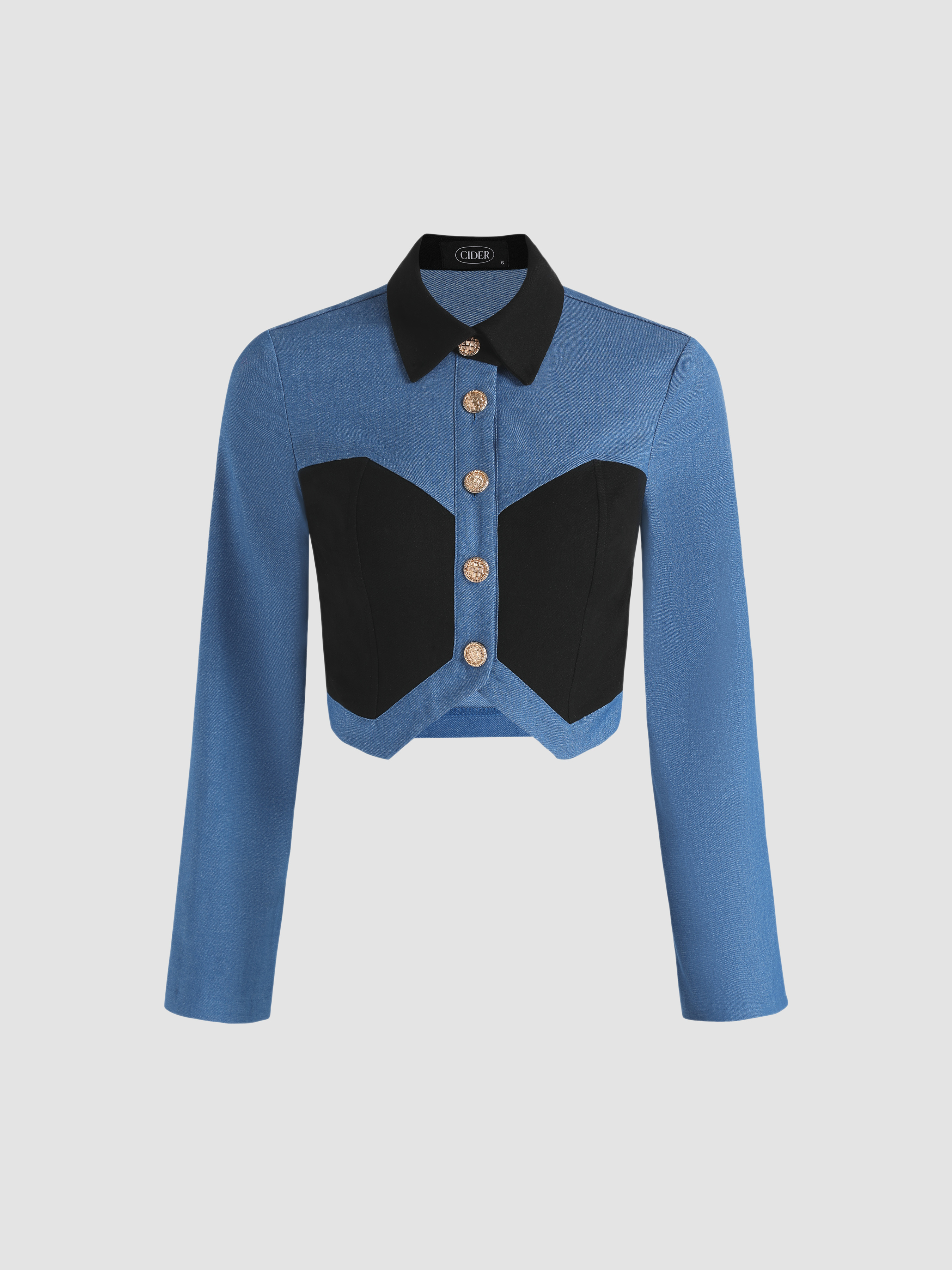 Patchy Gold Button Up Jacket For Daily Casual Date Exhibition Coffee Shop