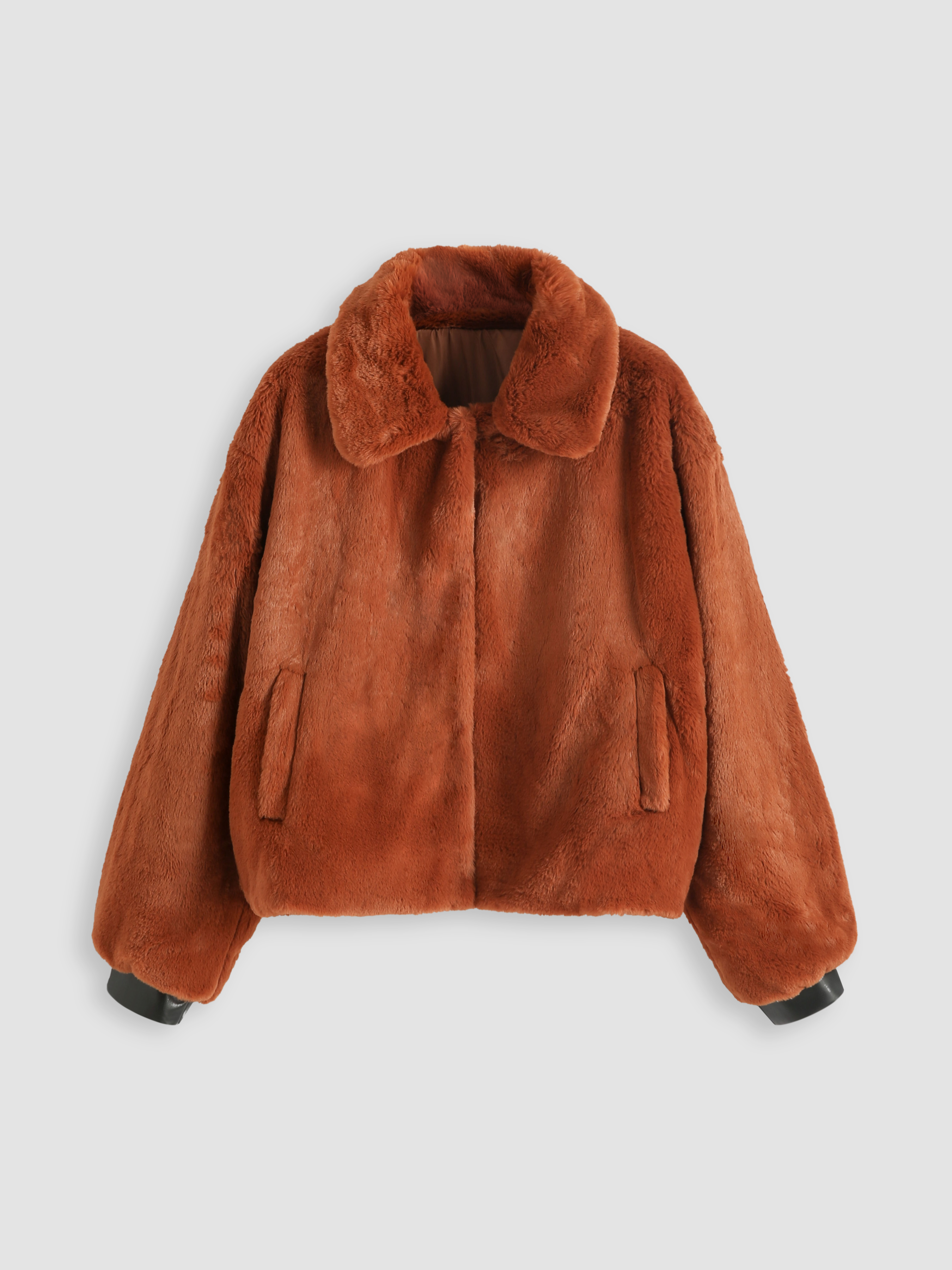 Brown Short Plush Coat - Cider