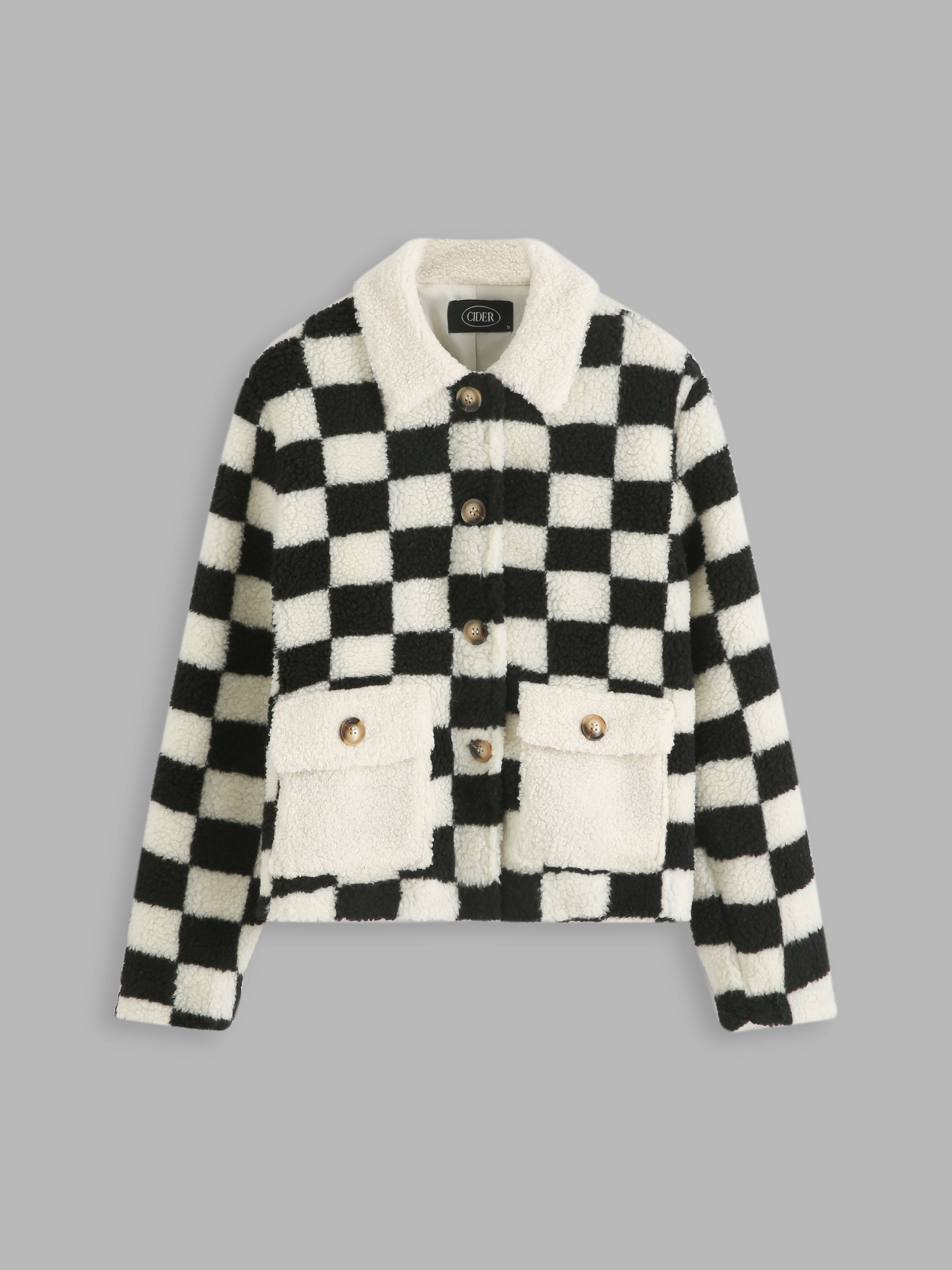 Checker Board Button Up Coat For School Daily Casual Date Exhibition ...