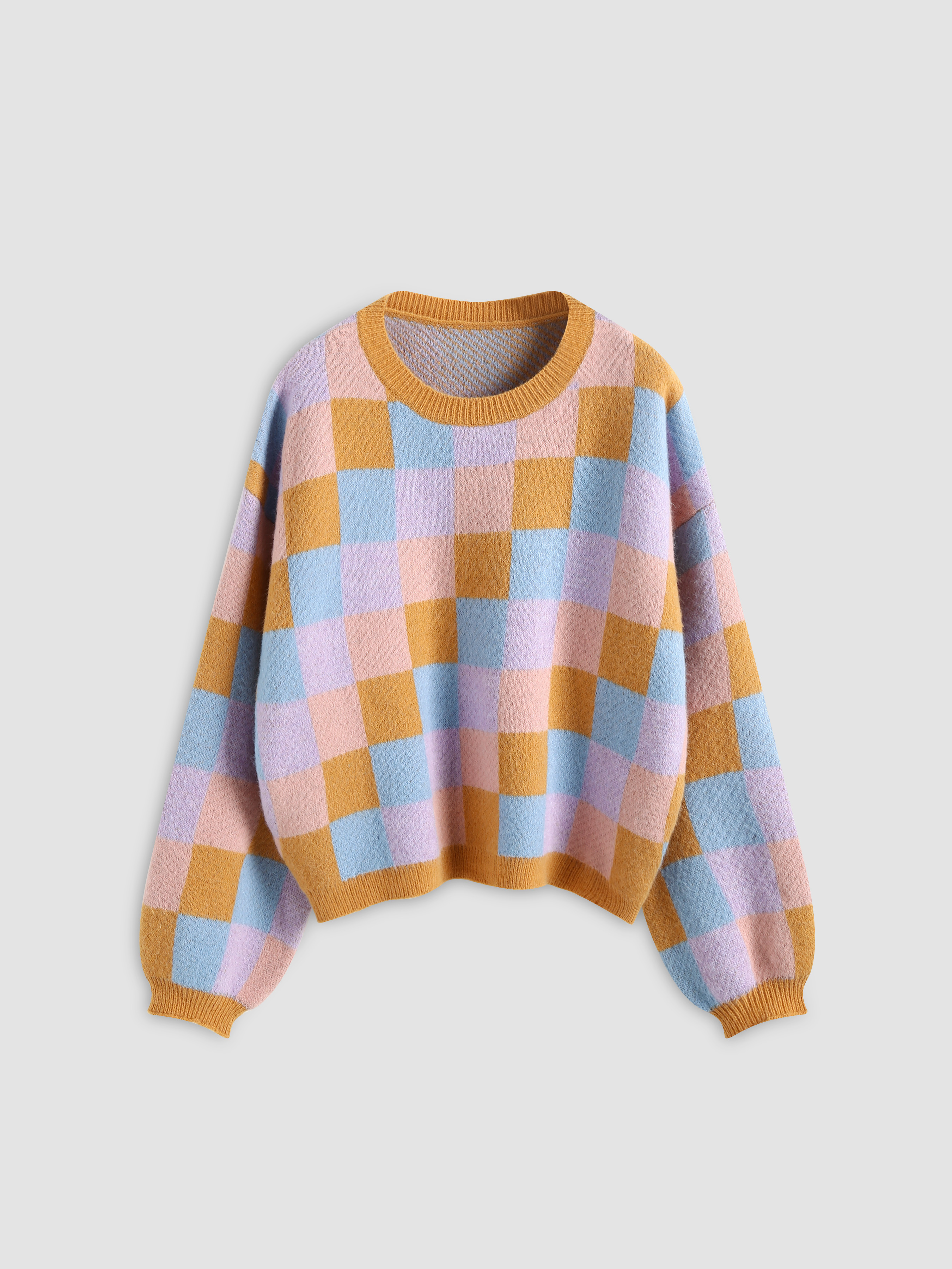 Colorful Checker Board Sweater - Cider