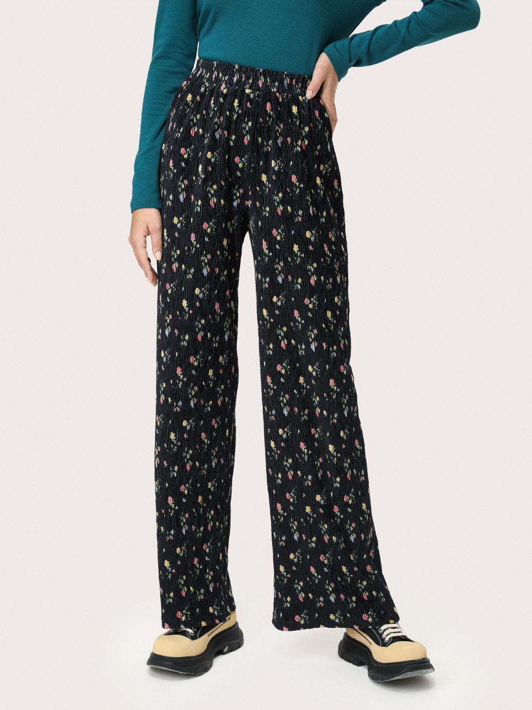 Flower Arrangement Textured Trousers For Daily Casual Outdoor