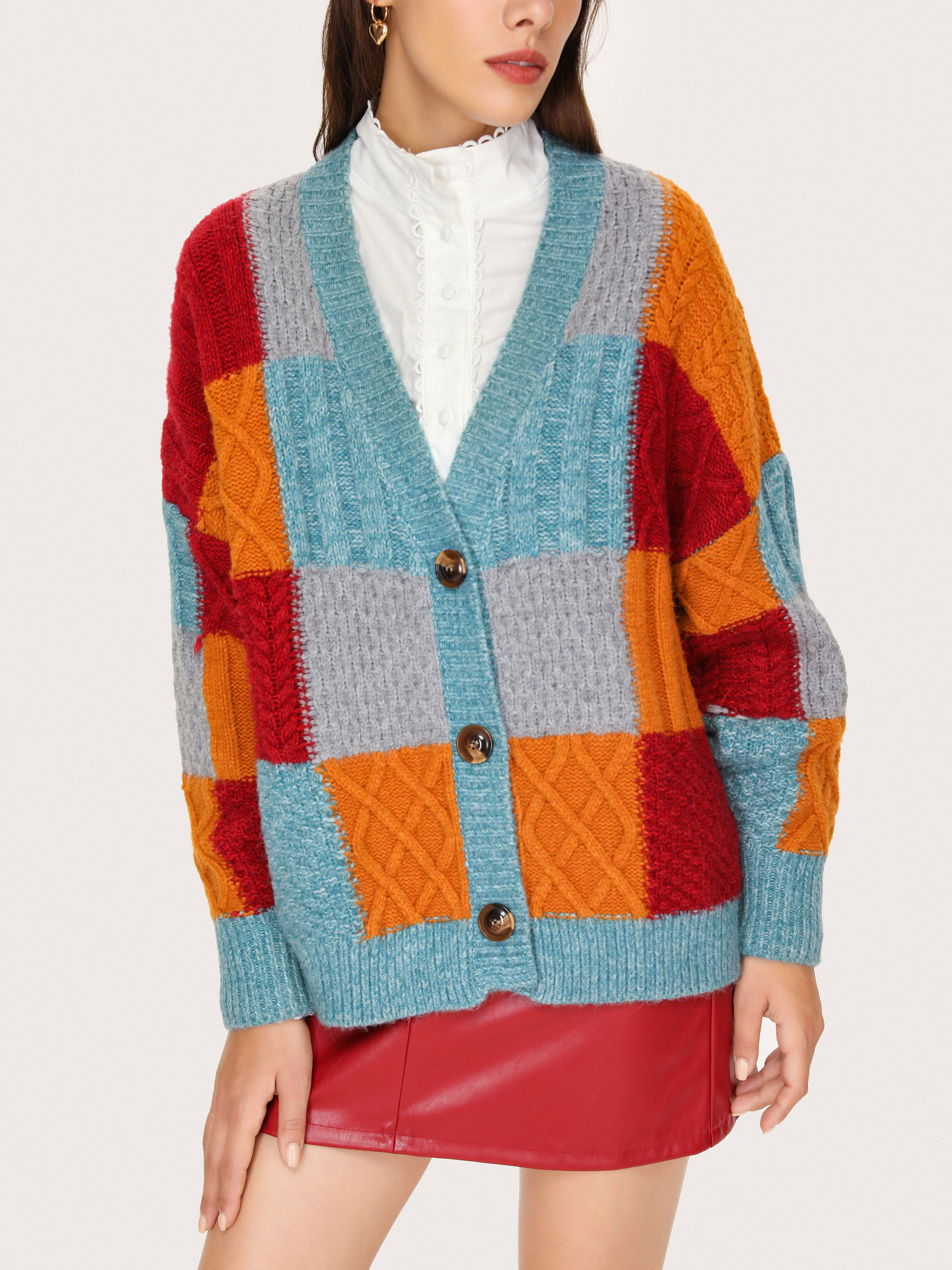 Patchy Patchy Slouchy Cardigan For School Daily Casual Date Exhibition ...