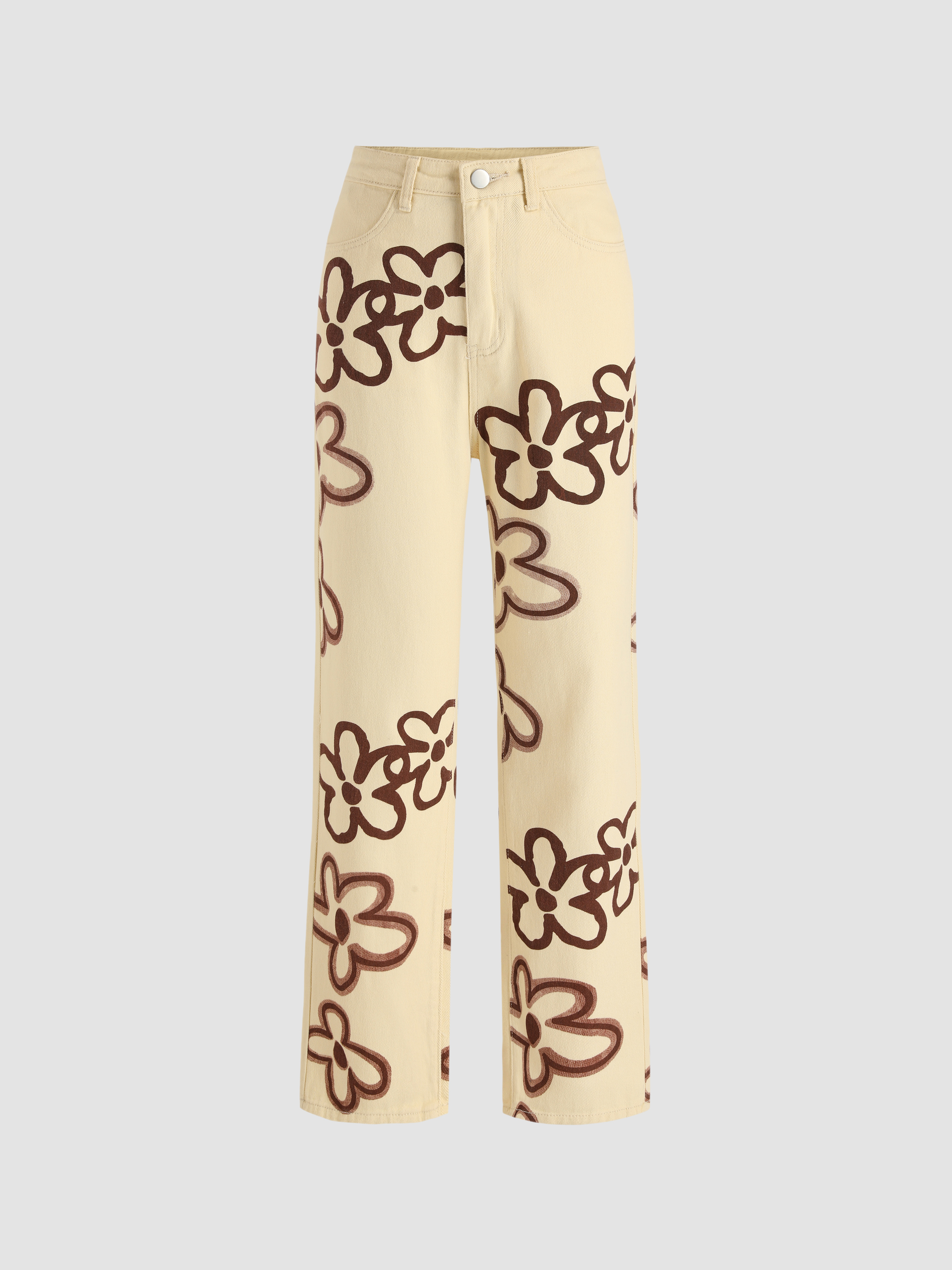 Floral Pattern Denim Jeans - Cider