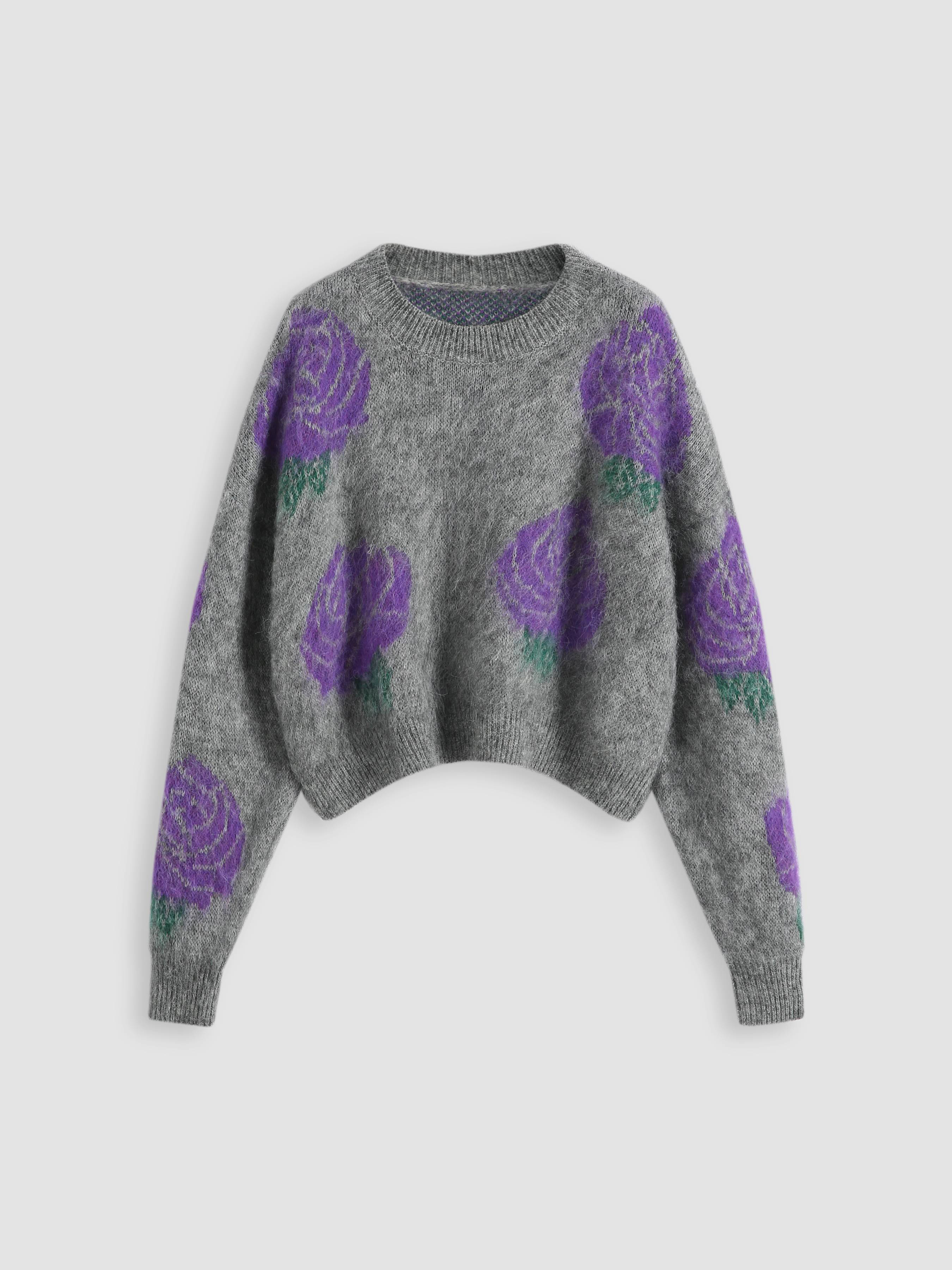 Purple Rose Oversize Sweater For Daily Casual Date Vacation
