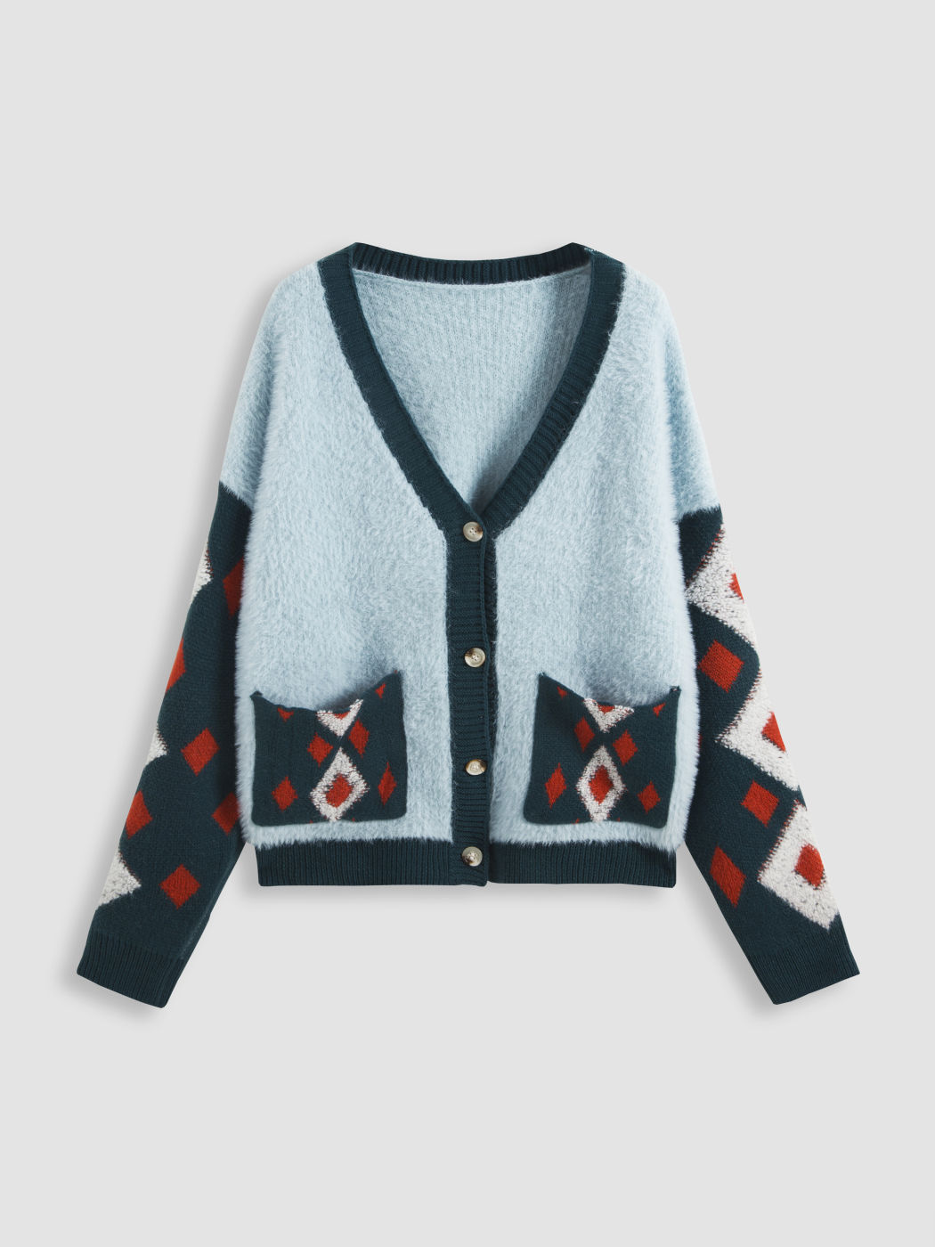 Diamond Pattern Fluffy Sweater For Date Outdoor