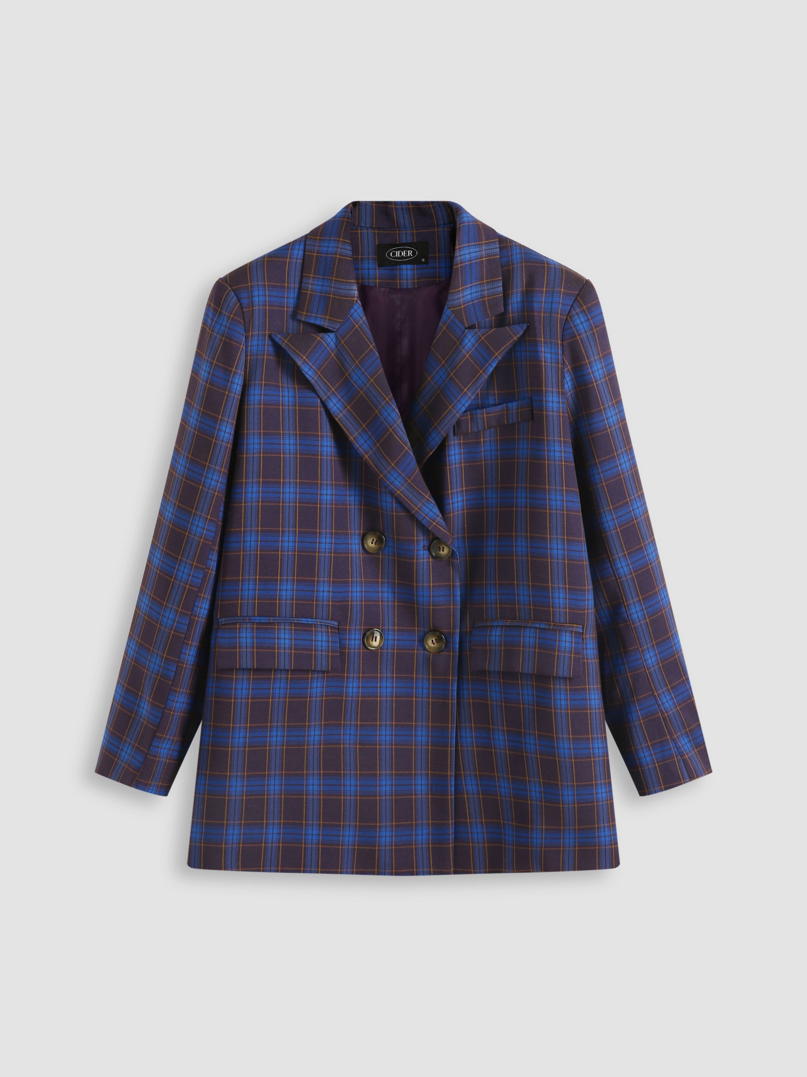 Retro Plaid Pattern Blazer - Cider