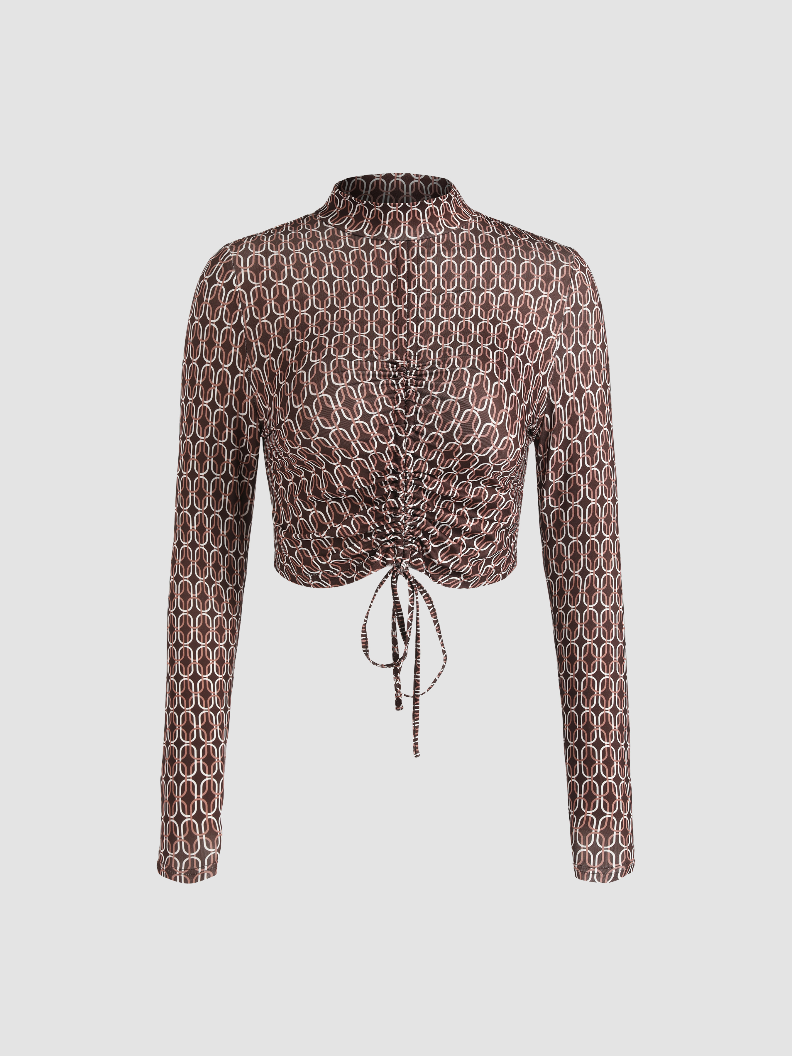 Oval Print Drawstring Crop Top For Daily Casual Gym/Sports