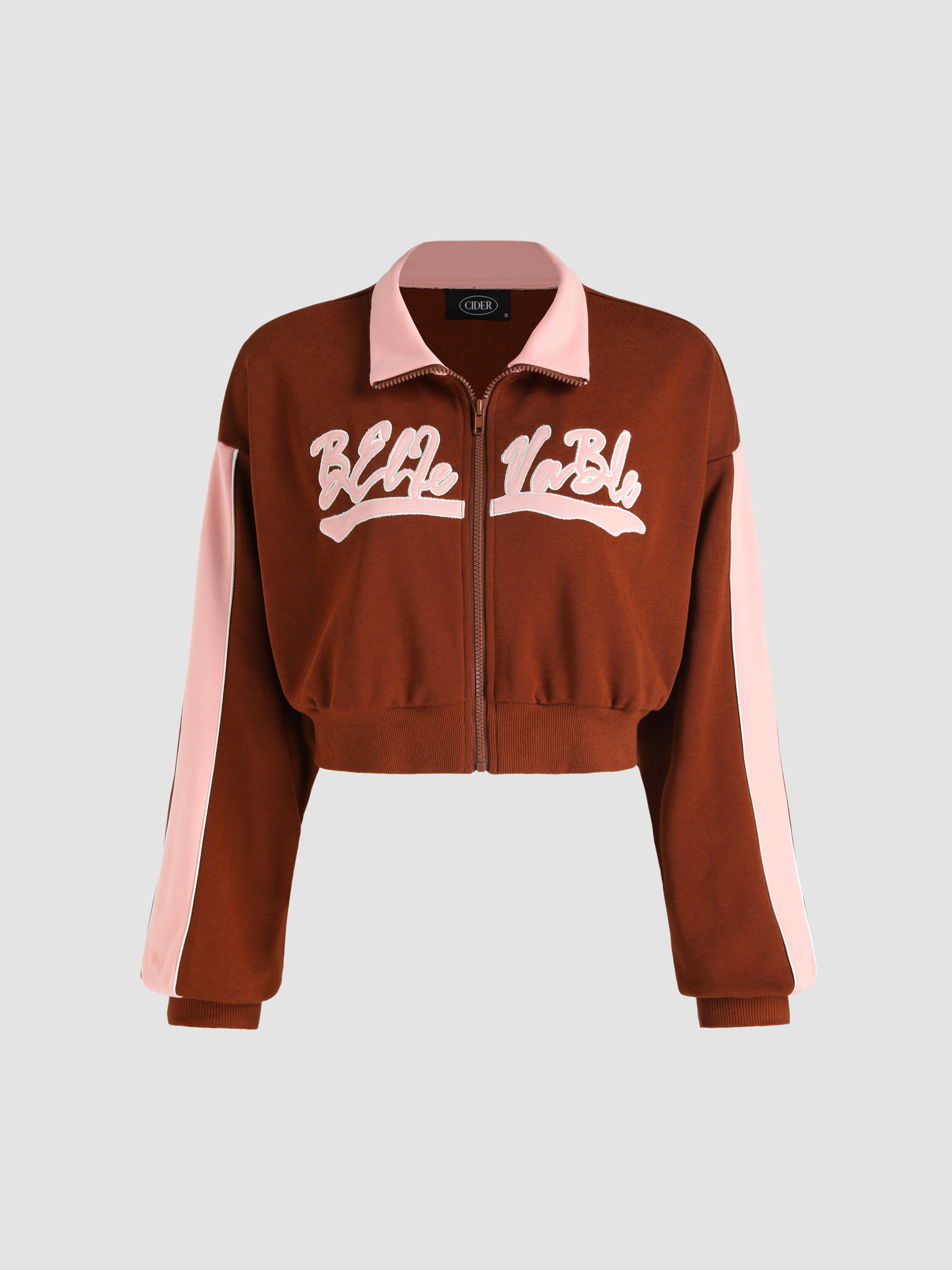 Letter Print Zip Up Jacket For Daily Casual Vacation Holiday