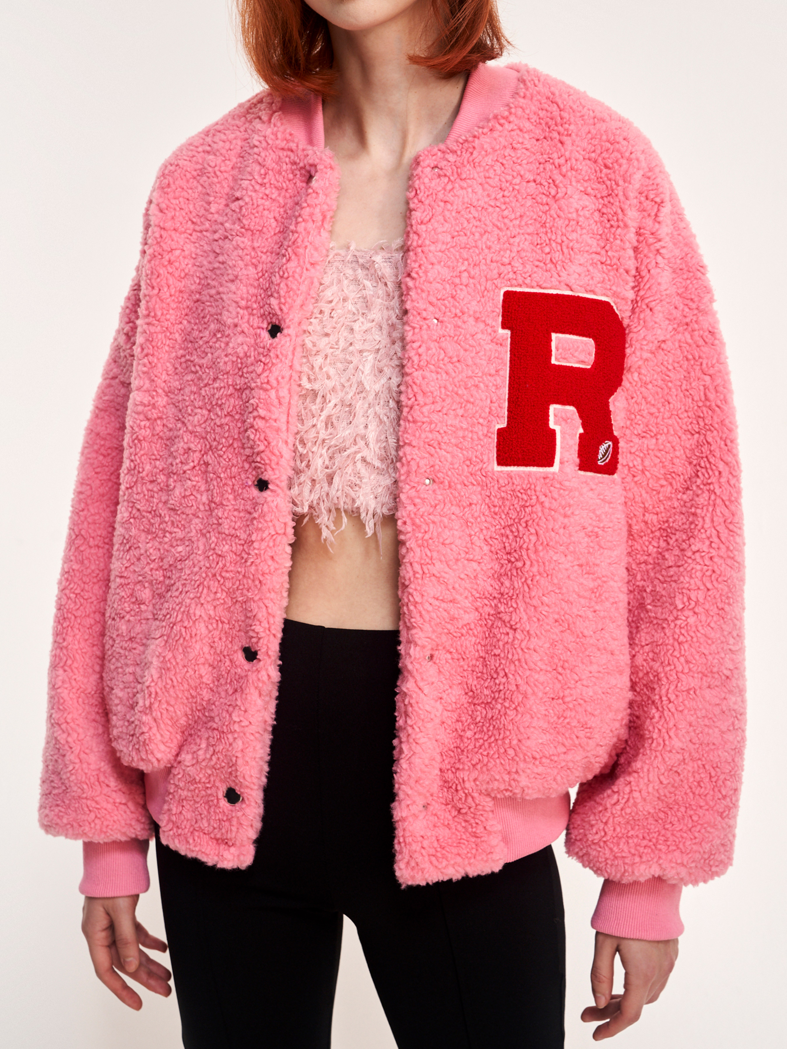 Letter R Teddy Baseball Jacket - Cider