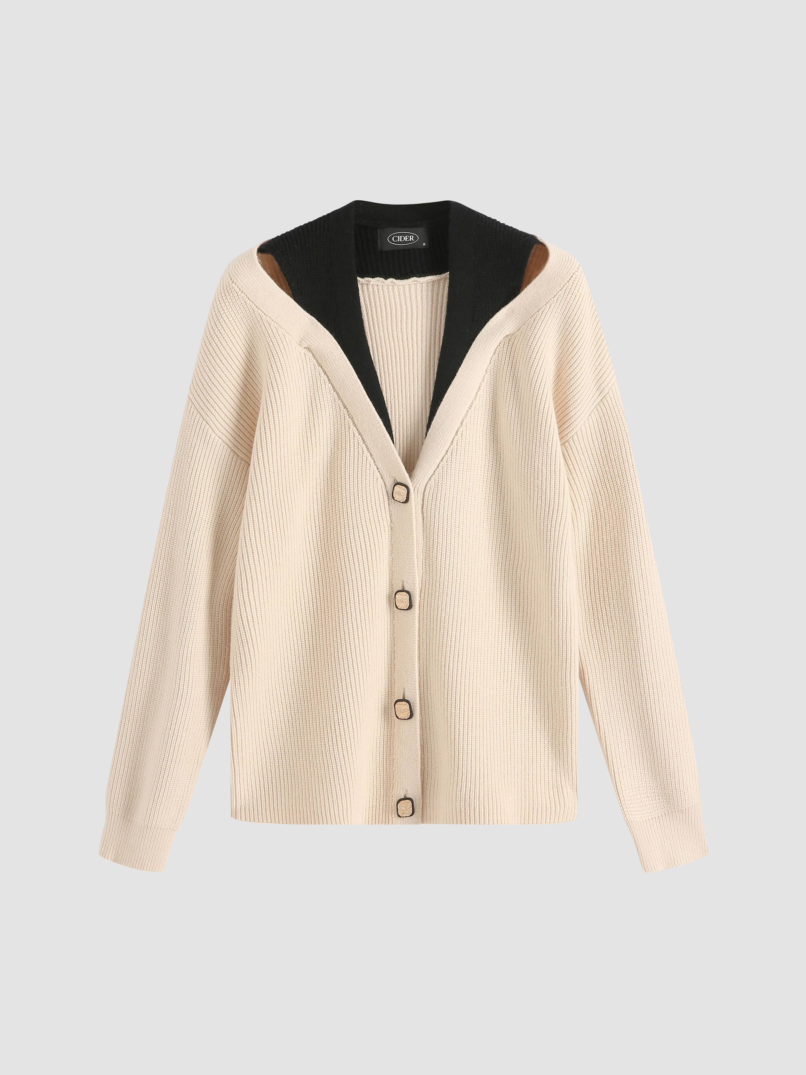 Knit Fabric Cut Out Patchy Cardigan For Coffee Shop Daily Casual ...