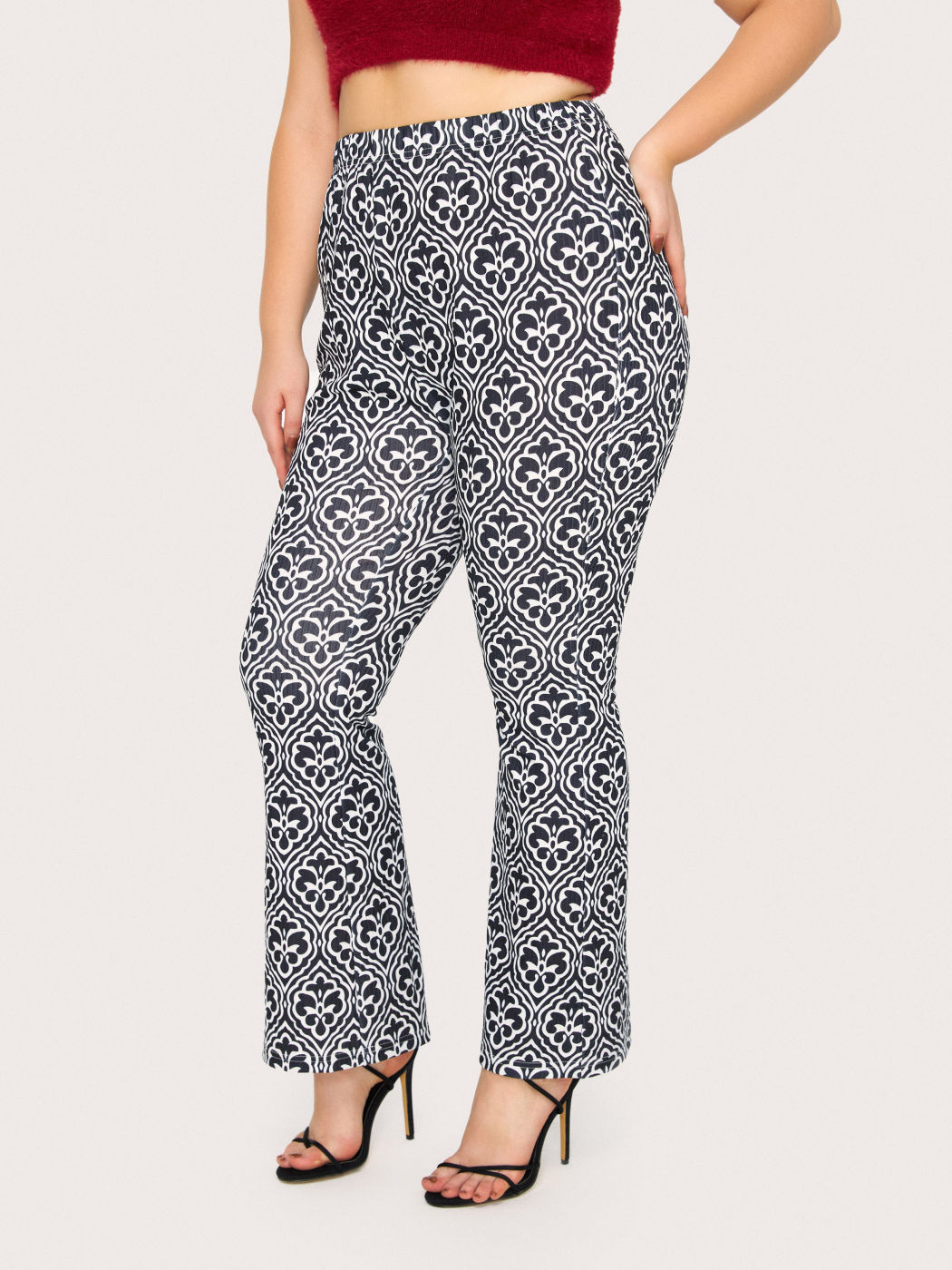 Curve&Plus Floral Pattern Flared Pants - Cider