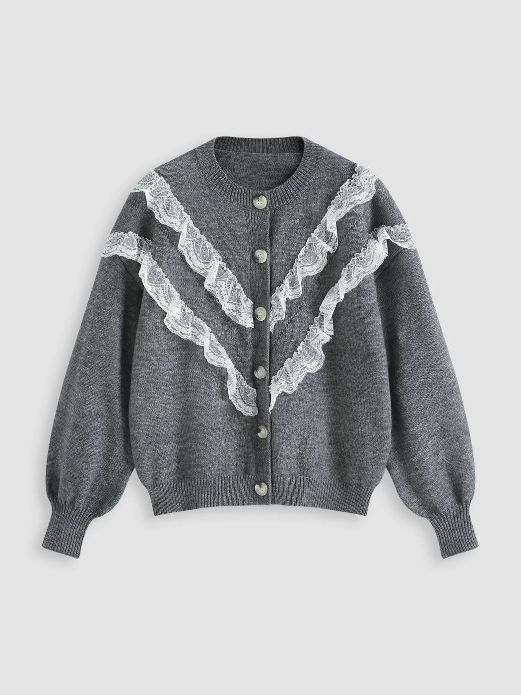 Knit Fabric Lace Ruffle Cardigan For Coffee Shop Daily Casual ...
