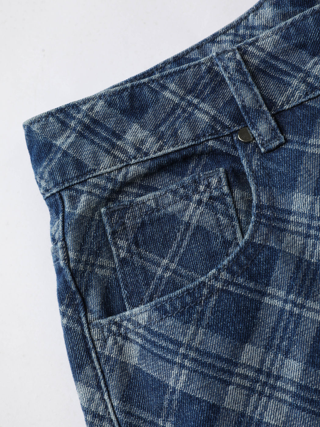 Plaid Denim Pants For Daily Casual Date