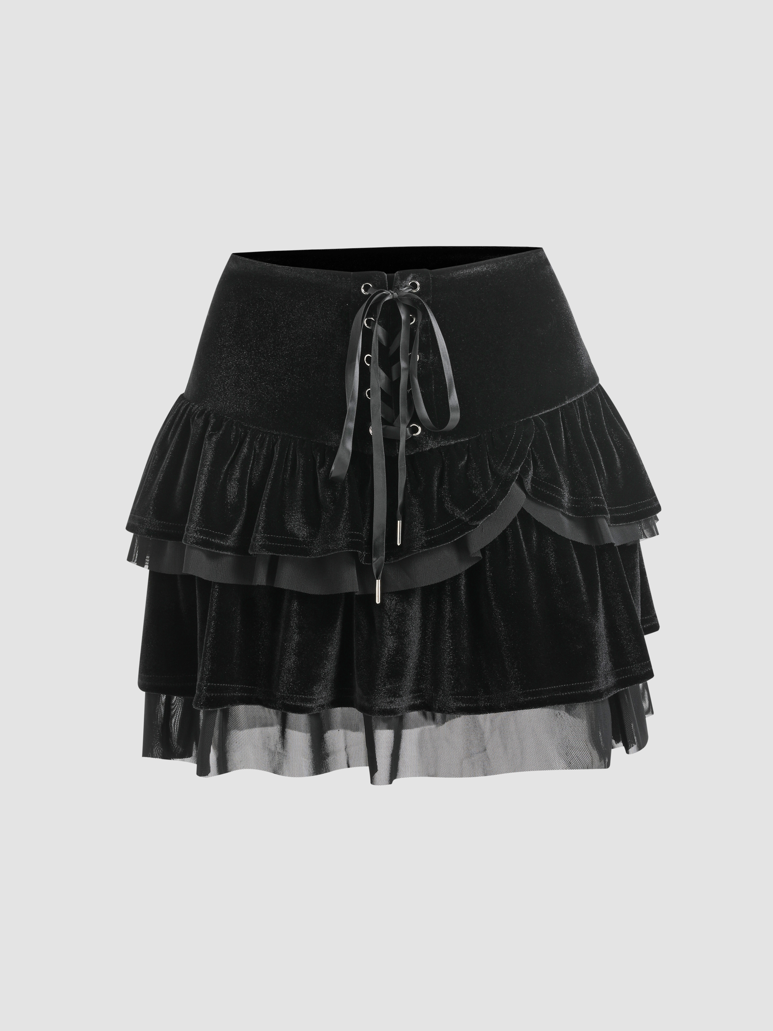 Tie Front Layer Mini Skirt - Cider