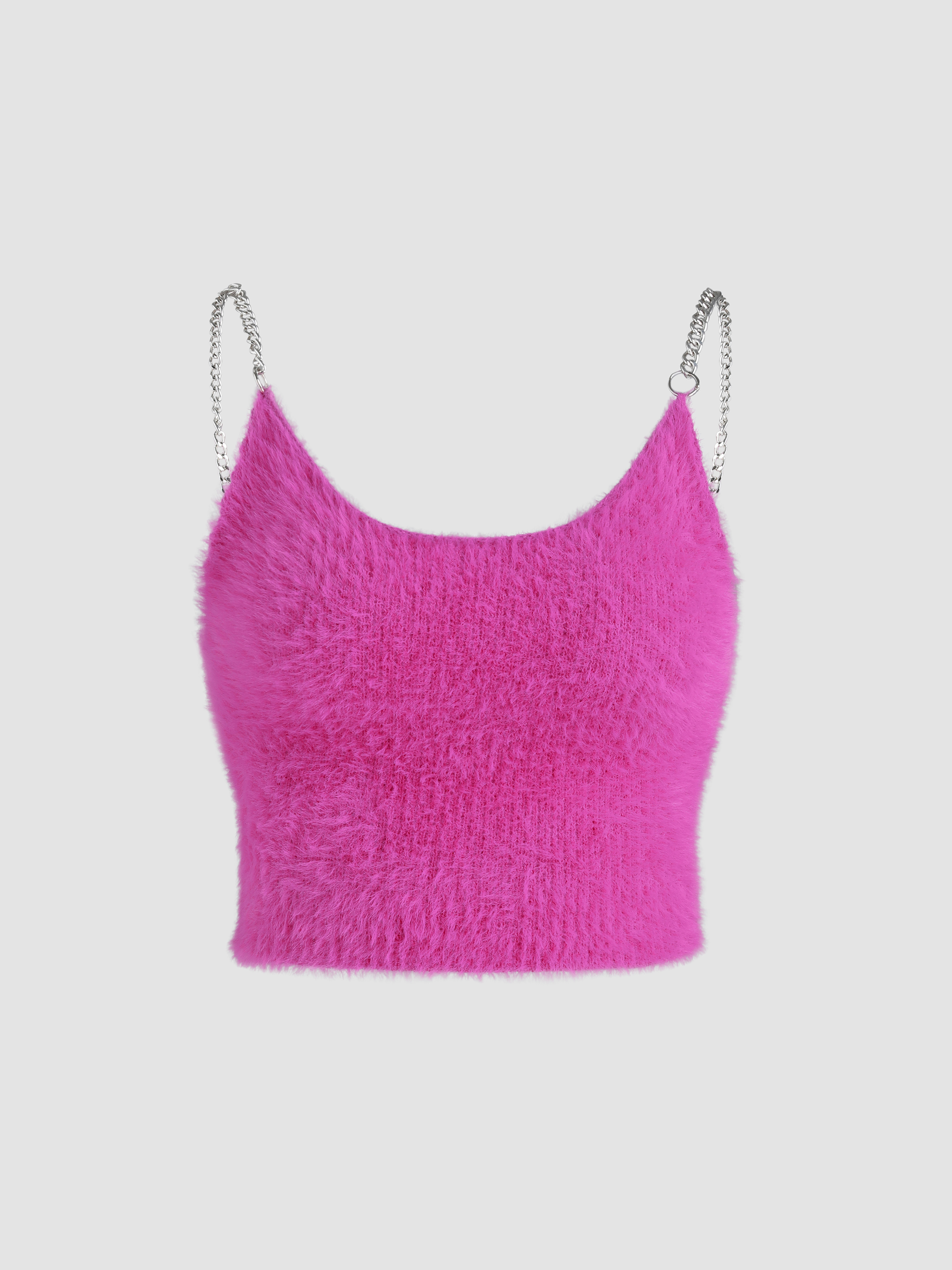 Fluffy Chain Knit Tank Top For Music Festival/Live House Party/Clubbing