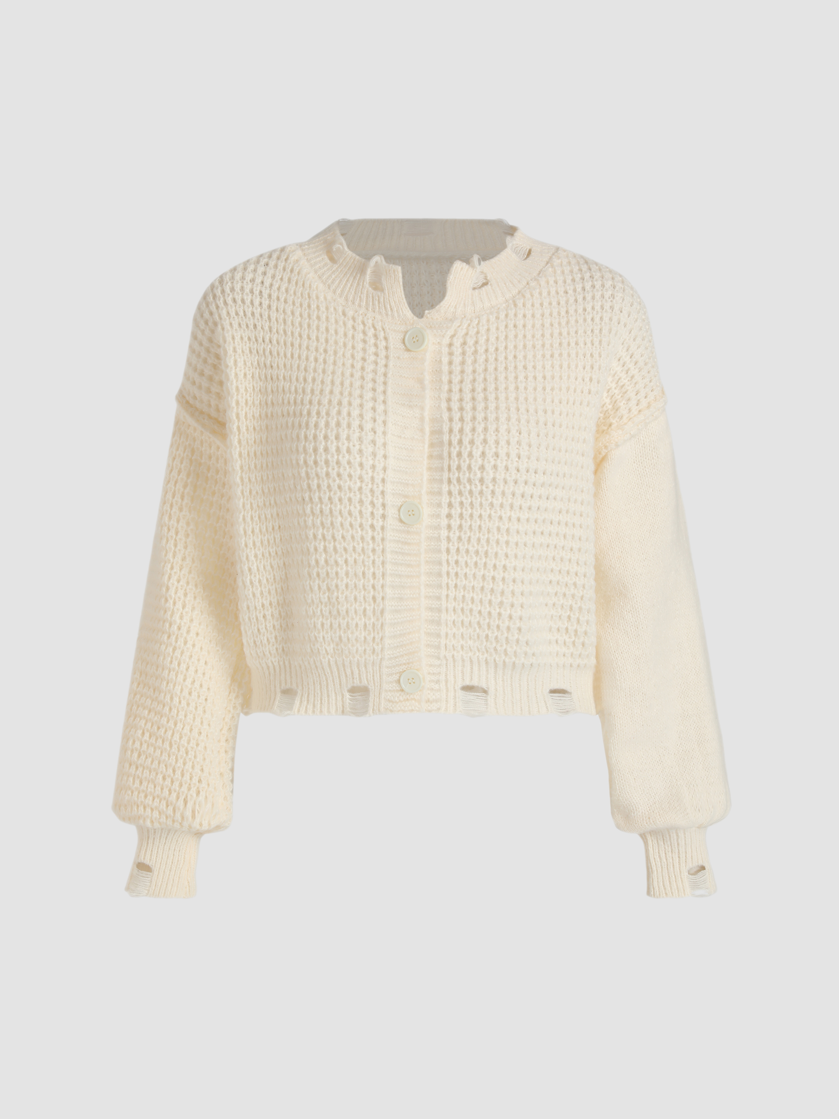 Solid Ripped Knit Cardigan - Cider