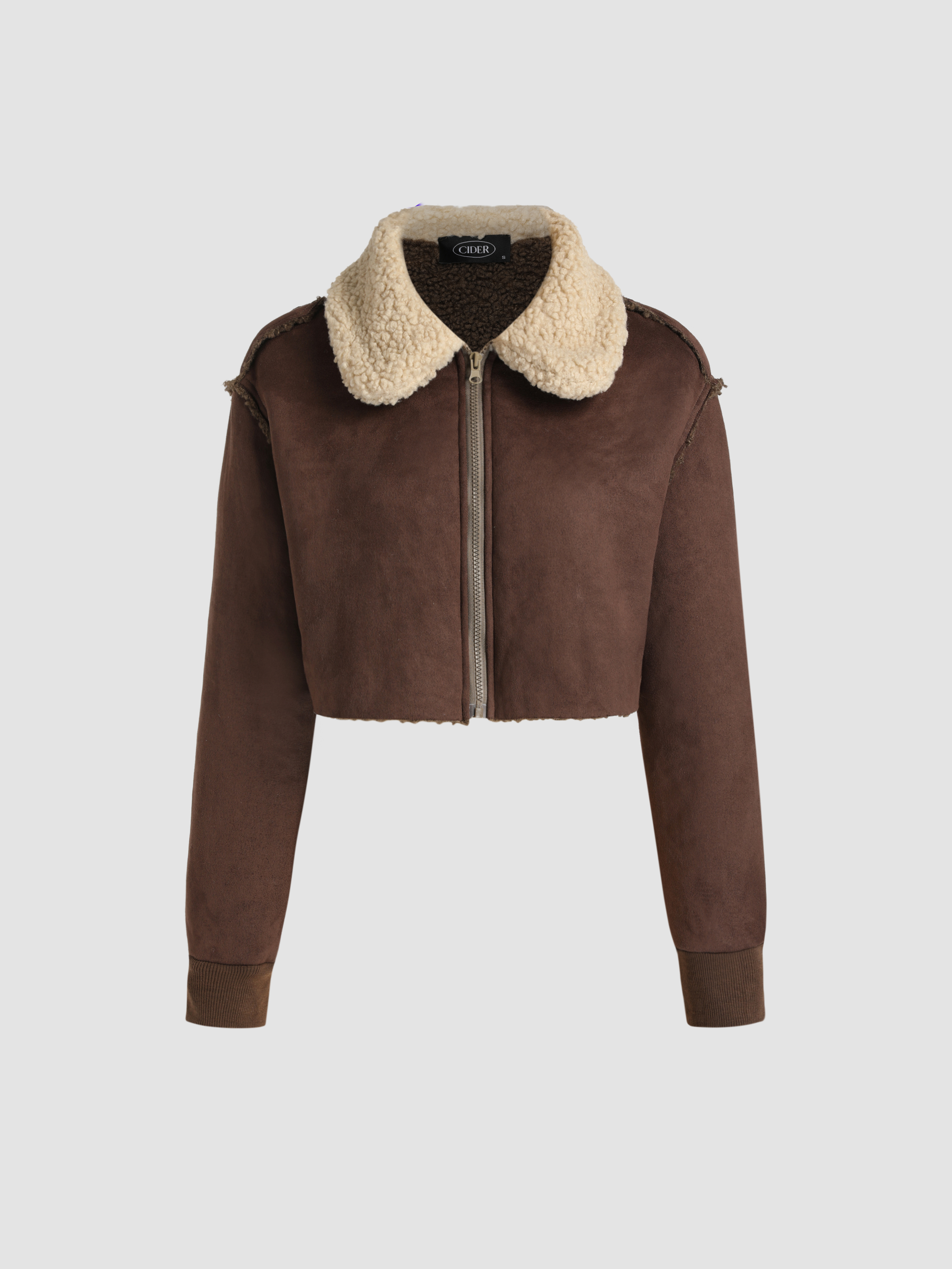 Teddy Patchy Zip Up Jacket - Cider
