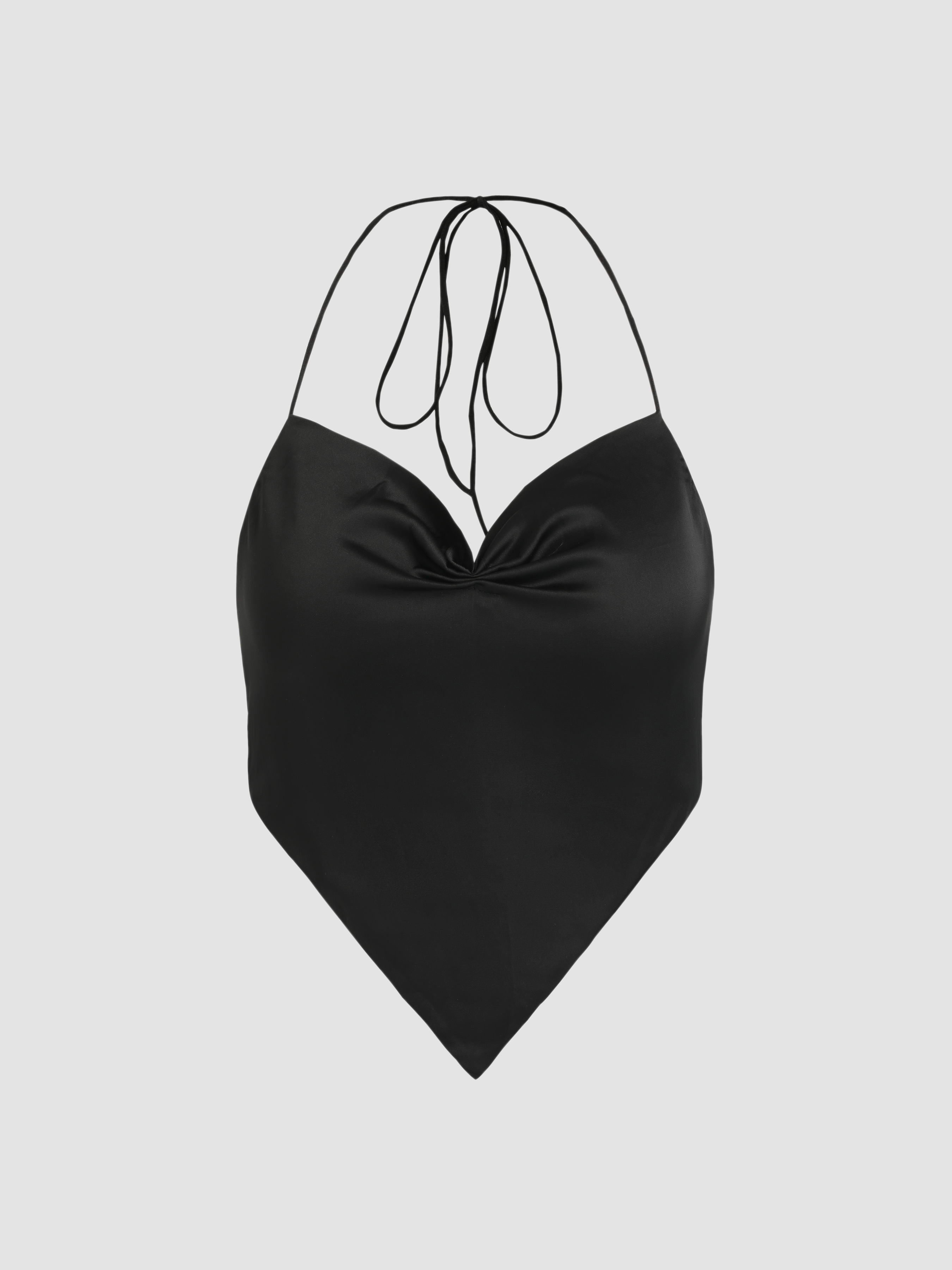 Solid Satin Backless Halter Top - Cider