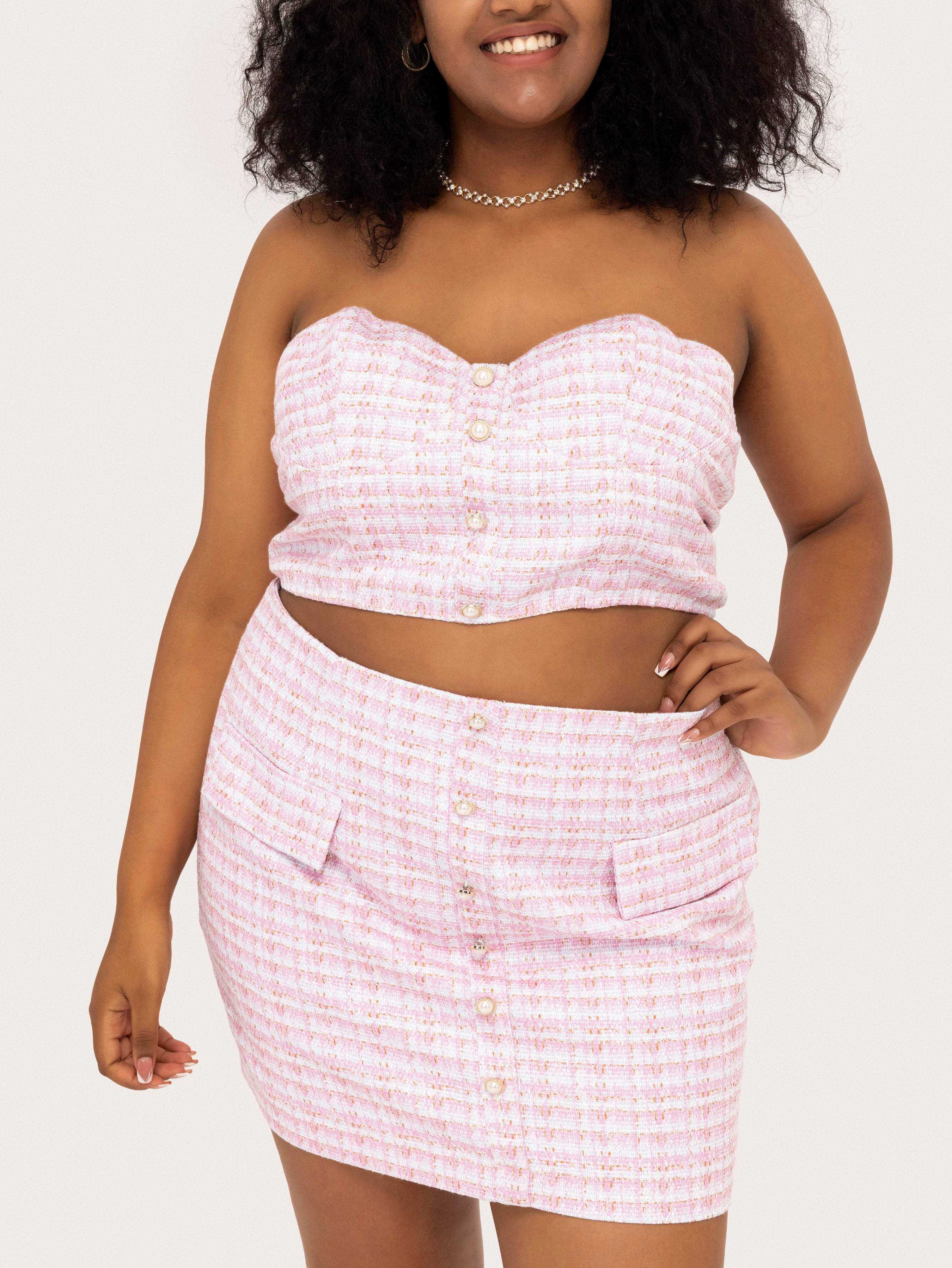 Curve&Plus Pink Lady Button Up Tube Top - Cider