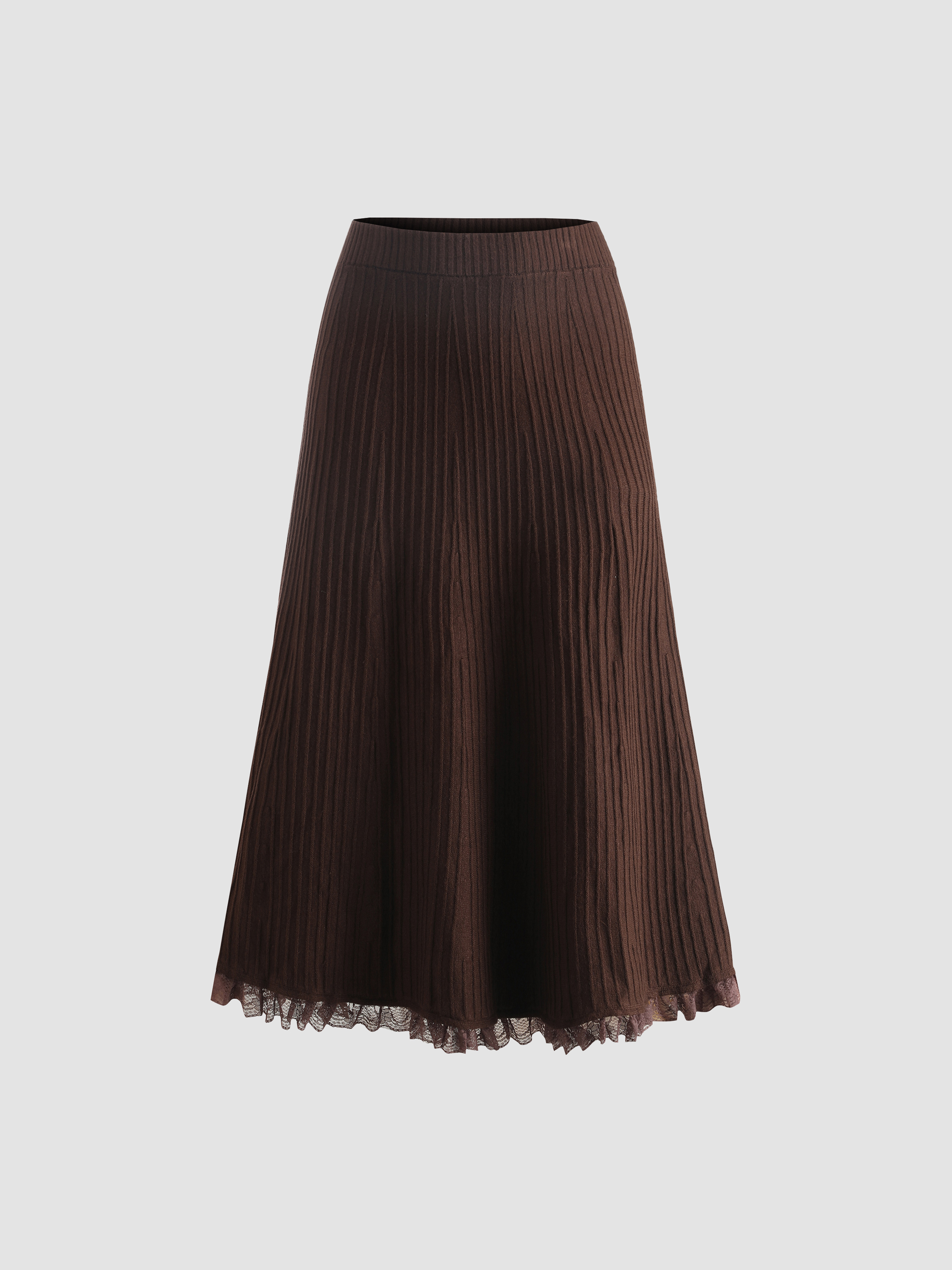 Solid Lace Trim Midi Skirt For Daily Casual Exhibition Date