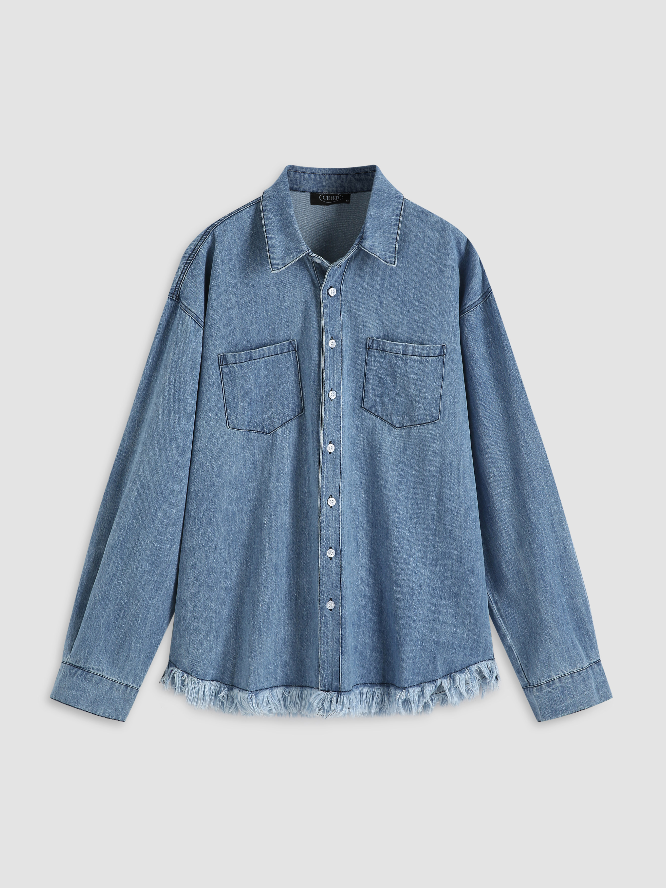 Denim Fringe Hem Denim Blouse For Daily Casual School Party/Clubbing