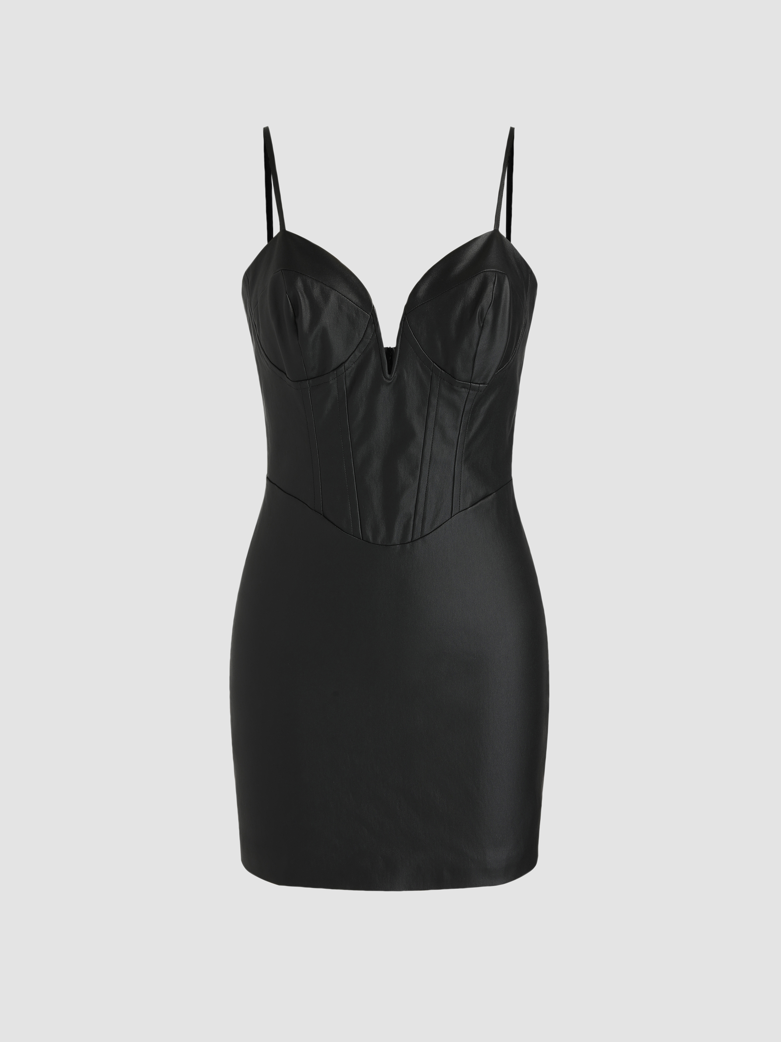Solid Deep-V Mini Corset Dress For Daily Casual