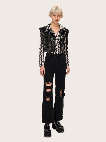 Rock Rebel Cropped Faux Leather Vest For Music Festival/Live House ...